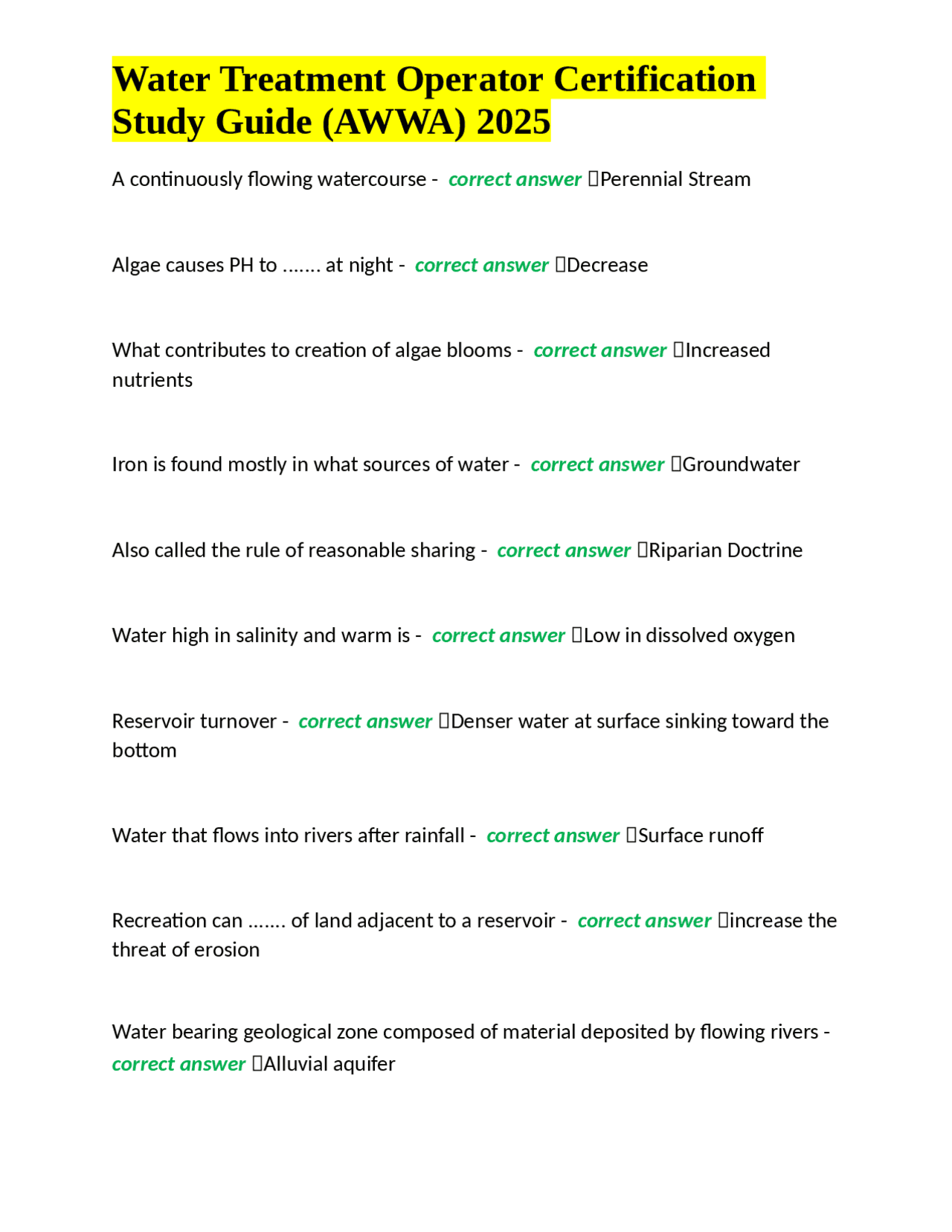 Water Treatment Operator Certification Study Guide (AWWA) 2025 ...