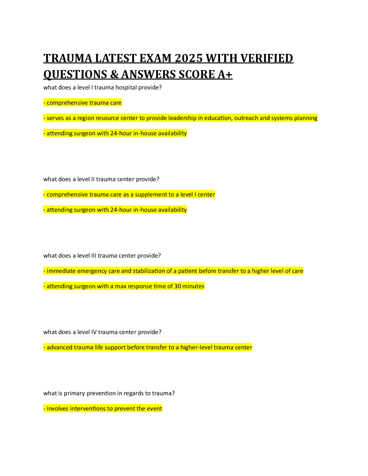 Trauma Nursing Exam: Questions and Answers for Level I-IV Trauma ...