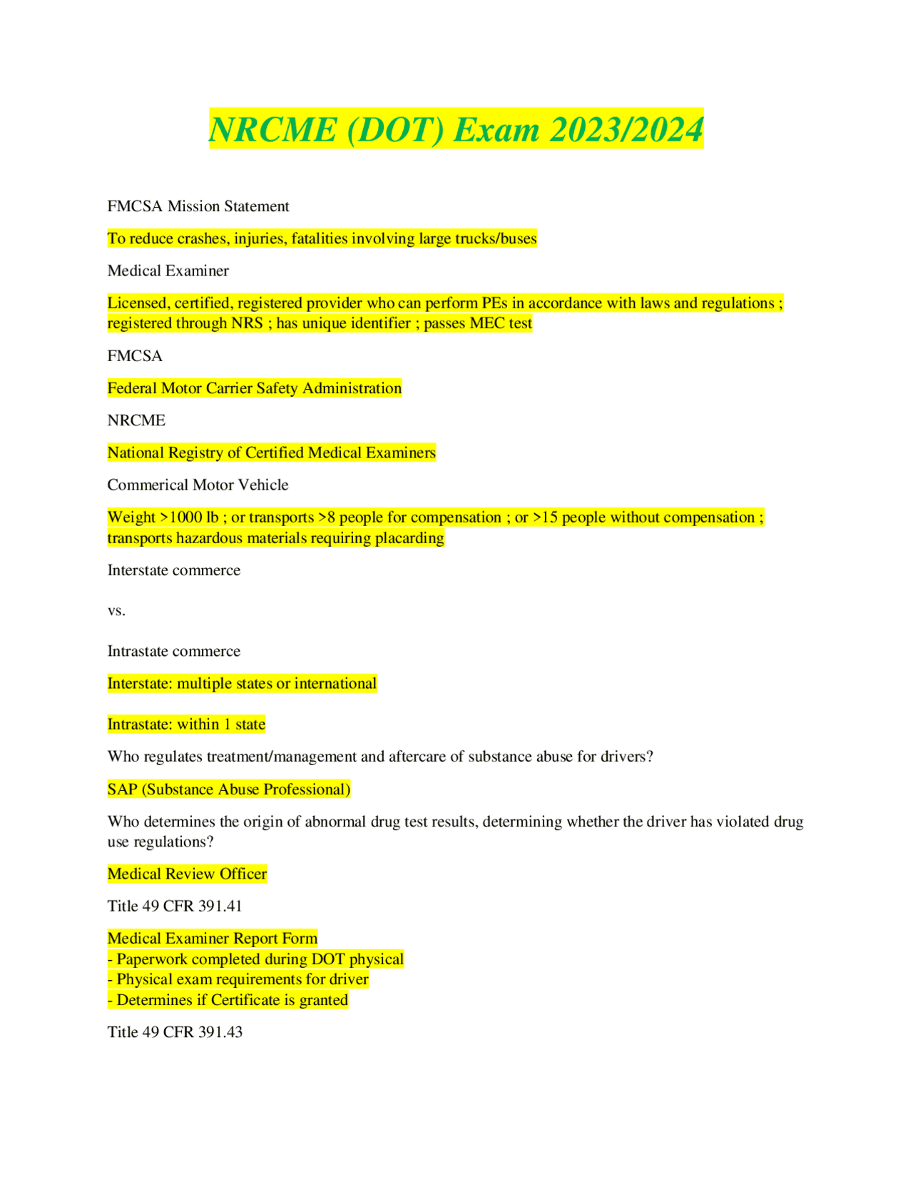 NRCME (DOT) Exam 2023/2024: Medical Examiner Certification Requirements ...