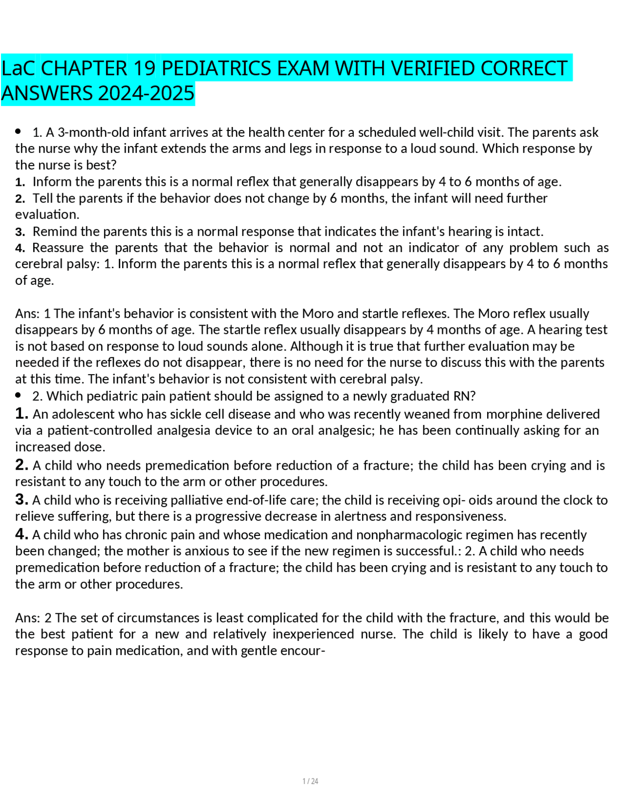 Pediatrics Exam Questions and Answers: A Comprehensive Review for 2024 ...