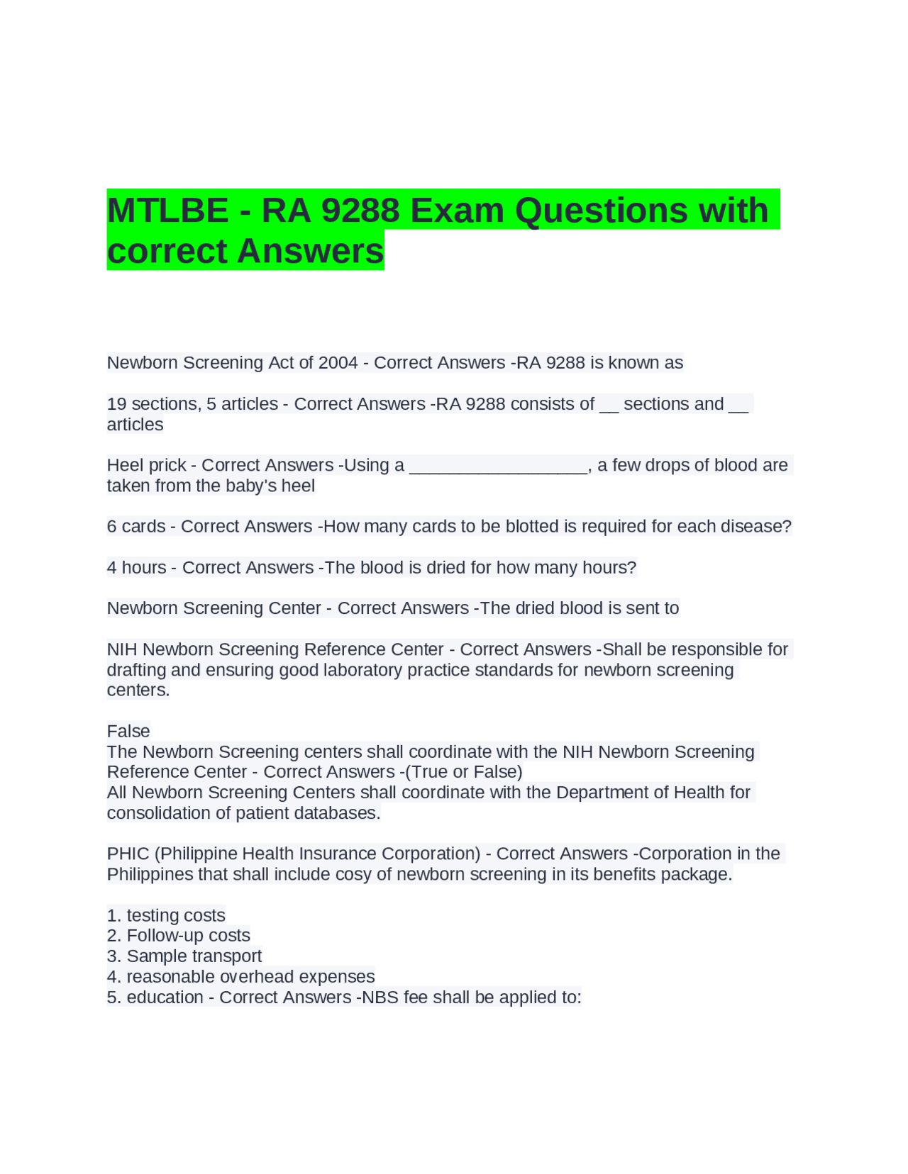 MTLBE - RA 9288 Exam Questions with correct Answers | Graded A | Exams ...