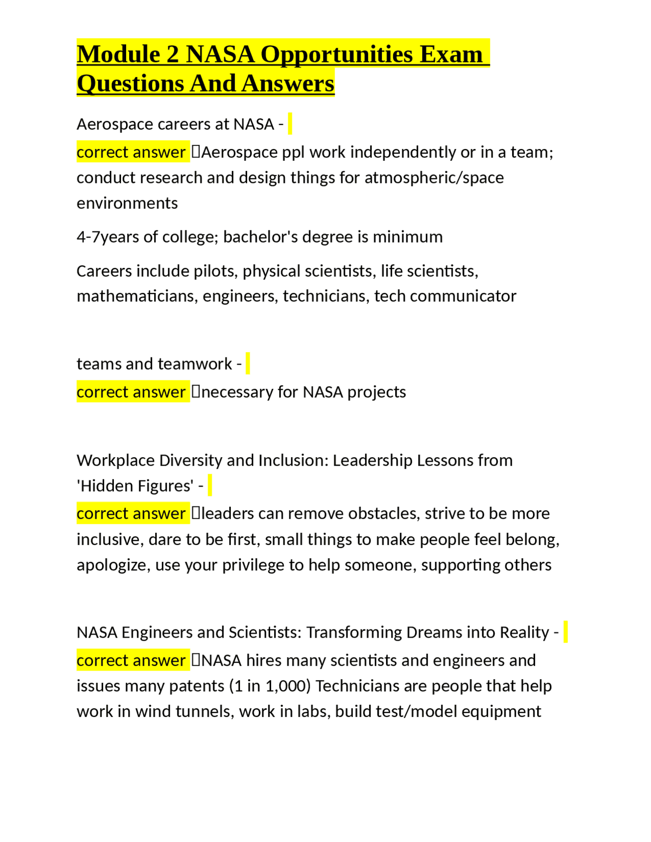 NASA Opportunities Exam: Questions and Answers | Exams Astronomy | Docsity