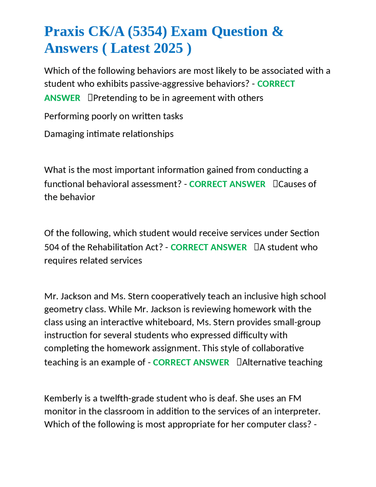 Praxis CK/A (5354) Exam Question & Answers ( Latest 2025 ) | Exams ...