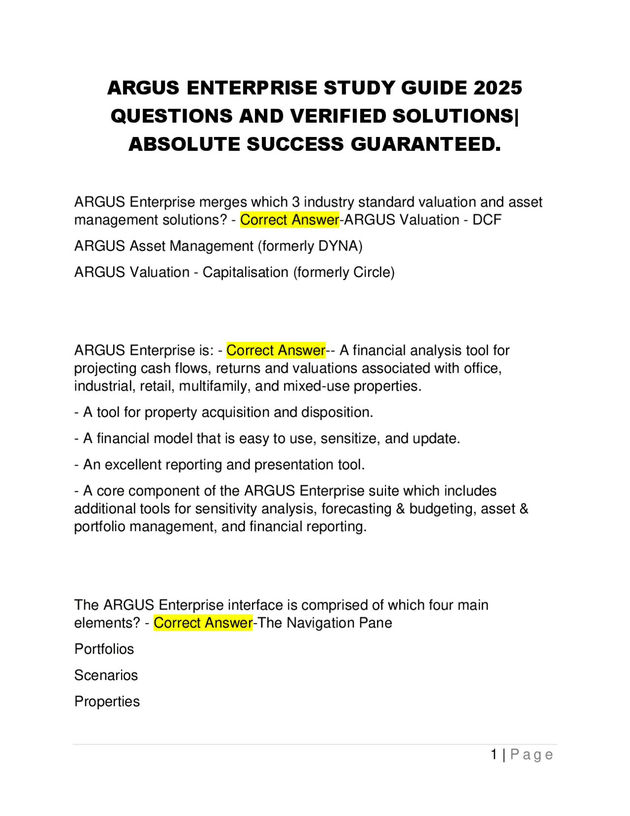 ARGUS ENTERPRISE STUDY GUIDE 2025 QUESTIONS AND VERIFIED SOLUTIONS ...