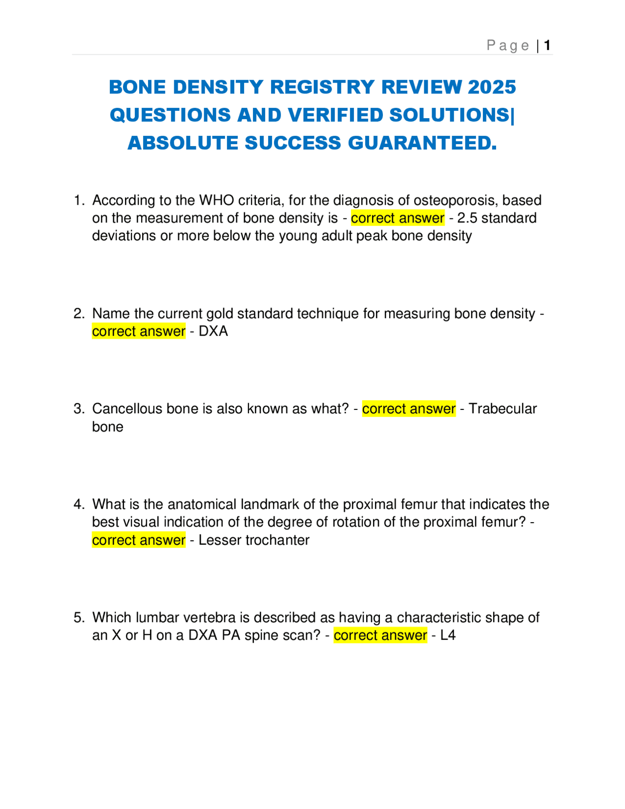 Bone Density Registry Review 2025: Questions and Verified Solutions ...
