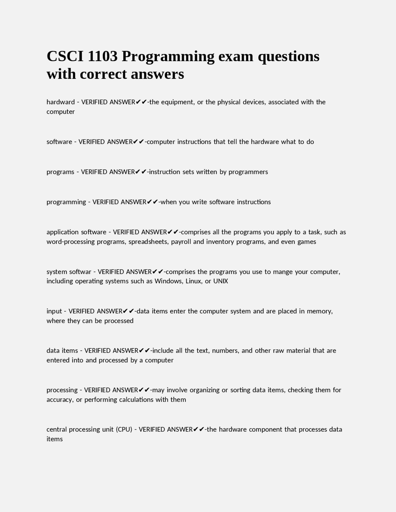 Csci 1103 Programming Exam Questions And Answers Exams Programming
