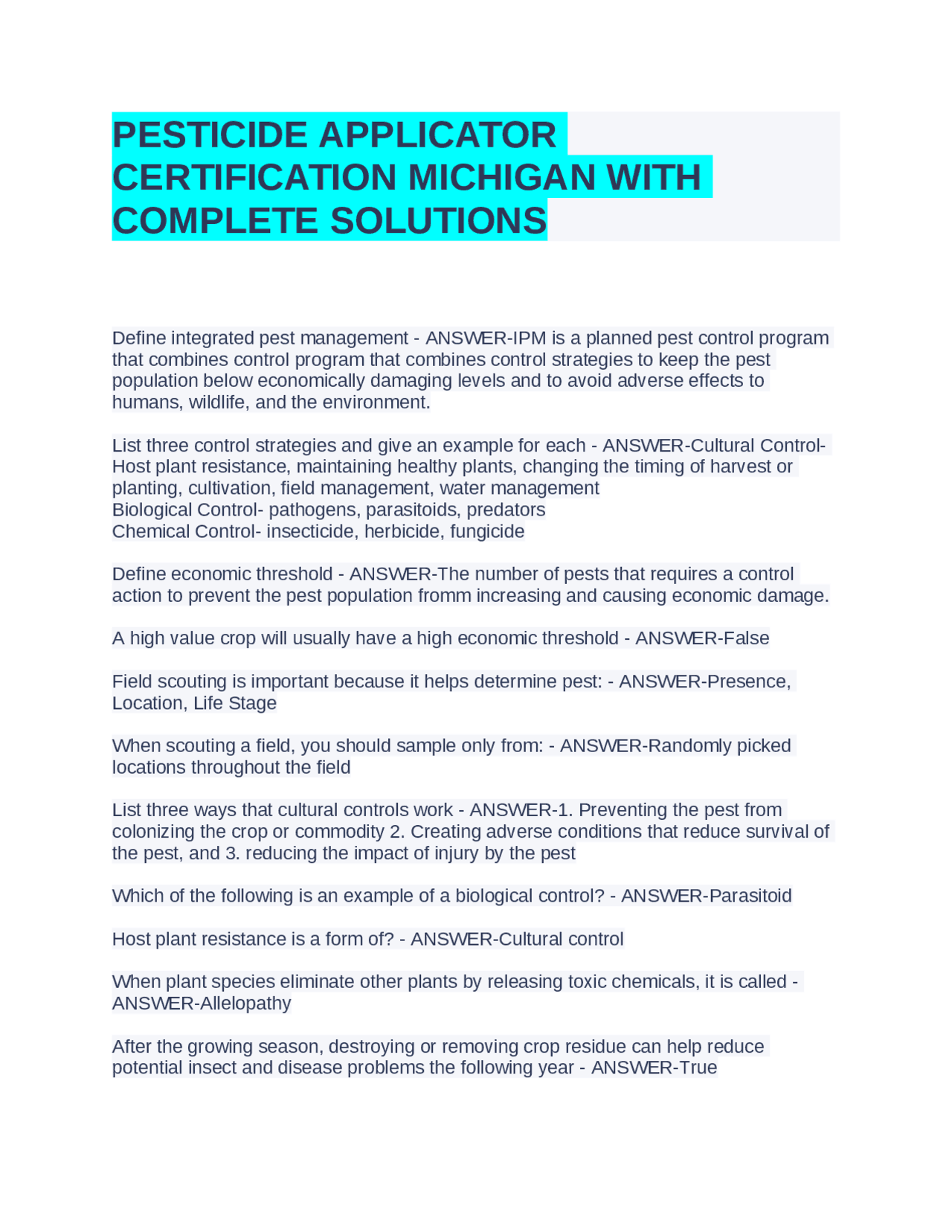 Michigan Pesticide Applicator Certification: IPM & Application ...