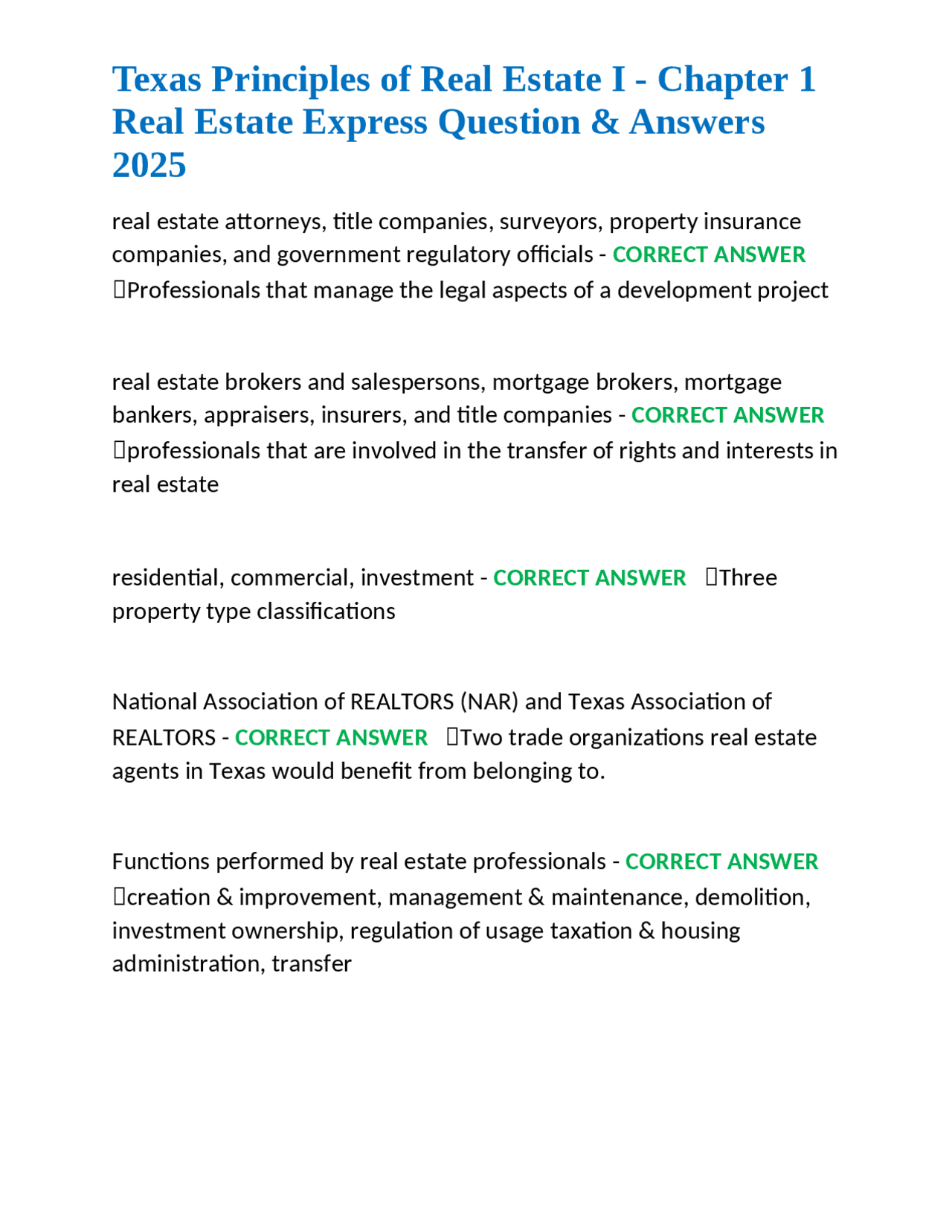 Texas Principles of Real Estate I - Chapter 1: Real Estate Express ...