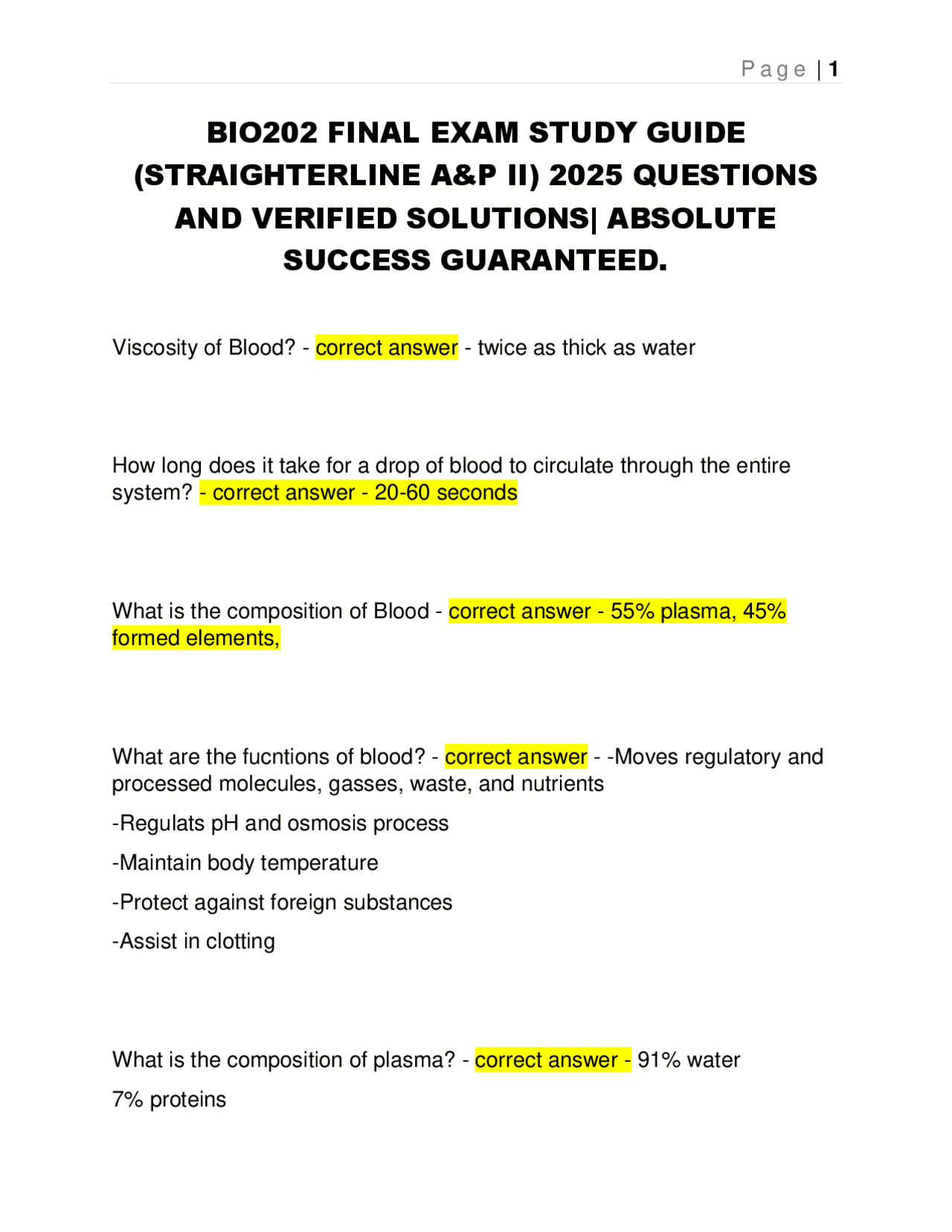 BIO202 FINAL EXAM STUDY GUIDE (STRAIGHTERLINE A&P II) 2025. | Exams ...