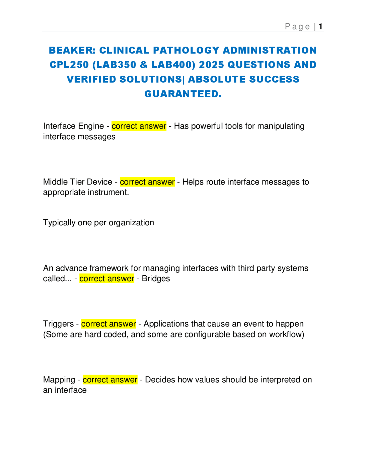 Beaker: Clinical Pathology Administration (CPL250) - Questions and ...