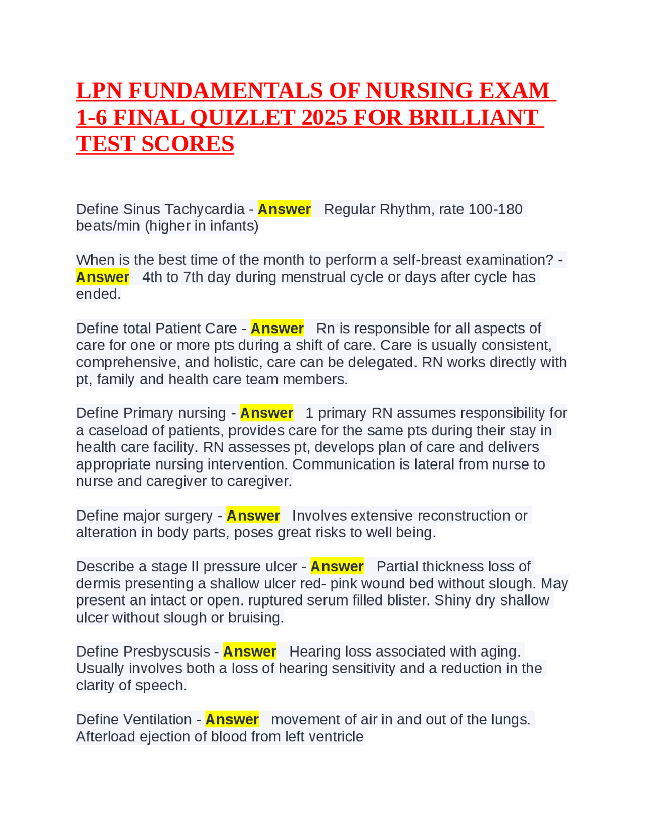 LPN FUNDAMENTALS OF NURSING EXAM 1-6 FINAL QUIZLET 2025 FOR BRILLIANT ...