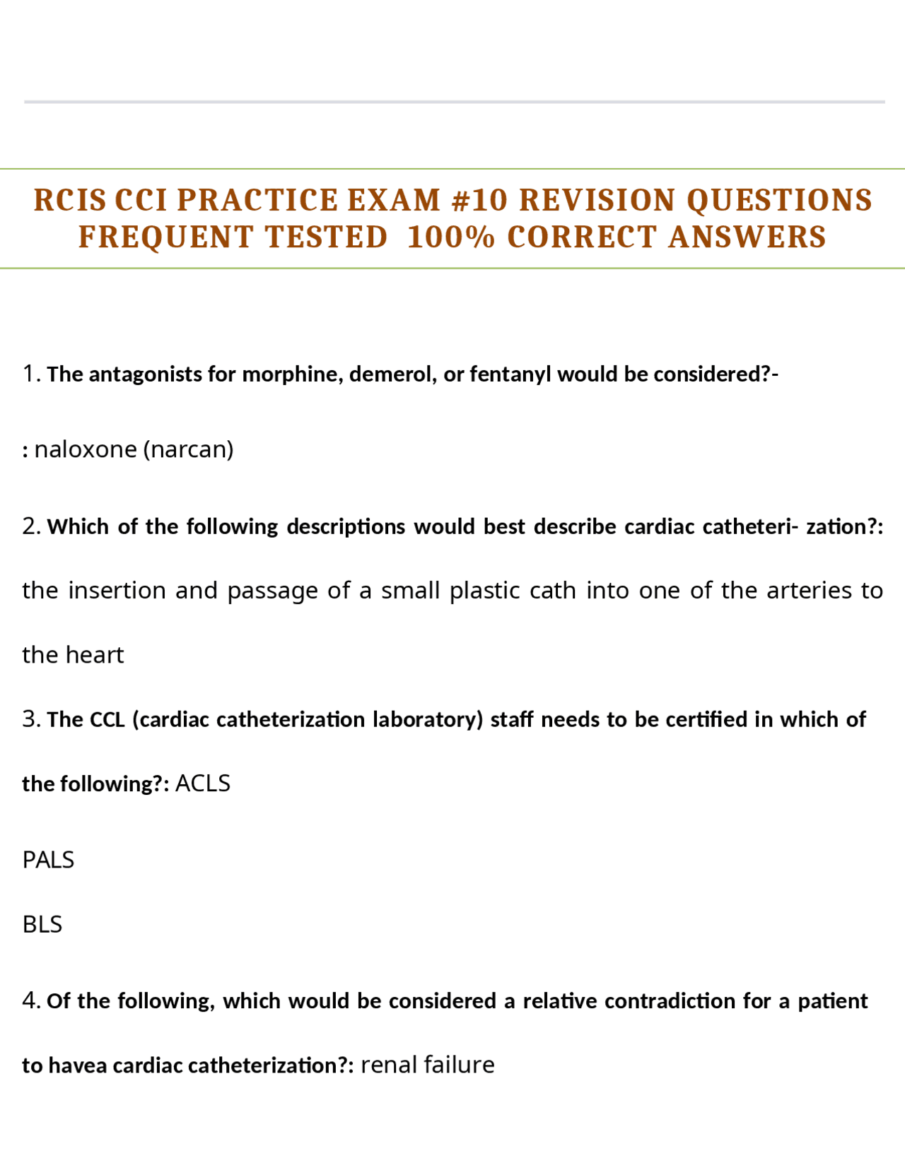RCIS CCI PRACTICE EXAM #10 REVISION QUESTIONS FREQUENT TESTED 100% ...
