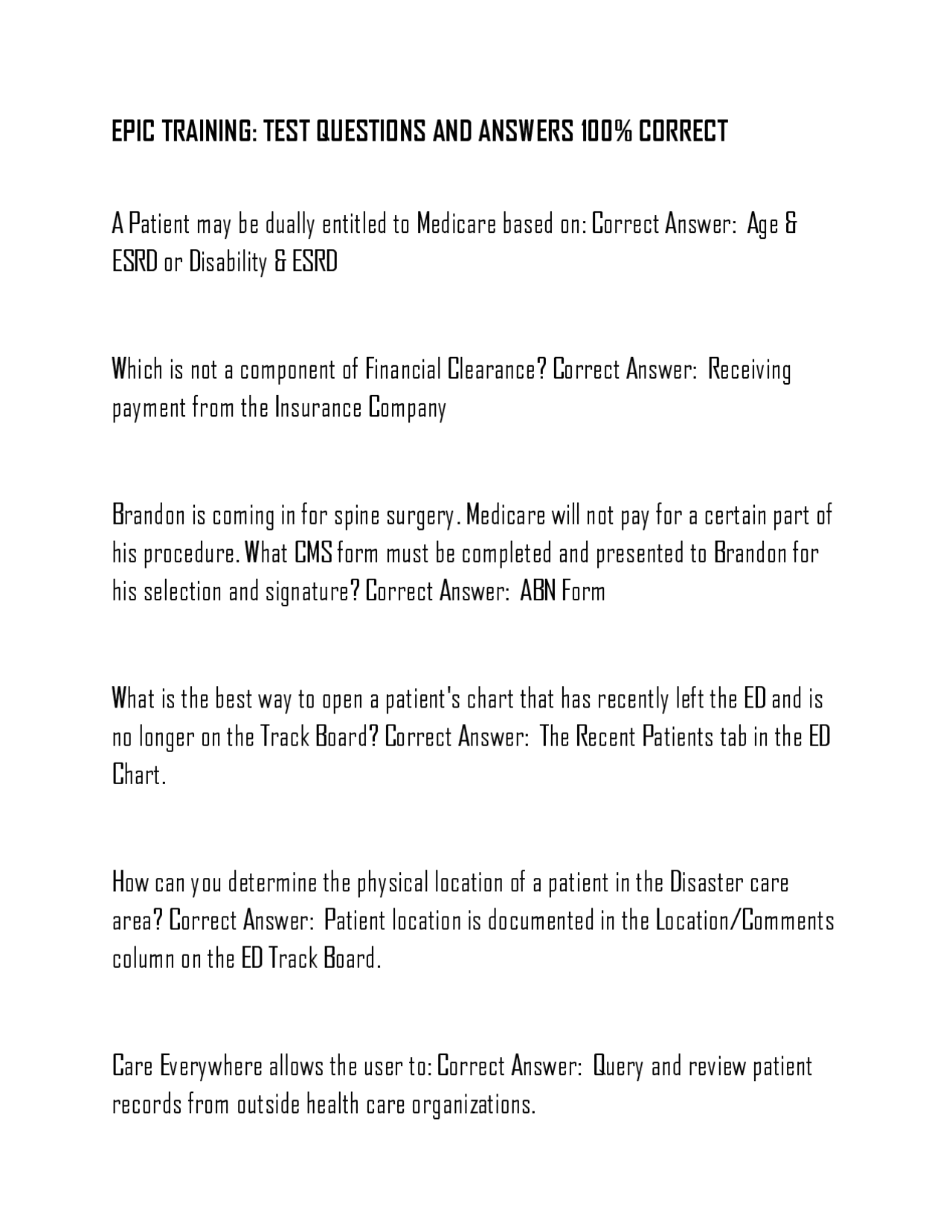 EPIC TRAINING: TEST QUESTIONS AND ANSWERS 100% CORRECT | Exams Nursing ...