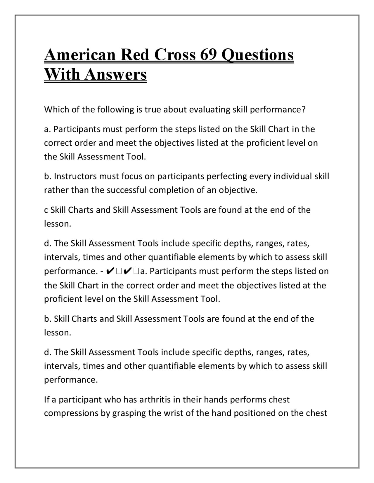 American Red Cross First Aid/CPR/AED Instructor Certification Exam ...