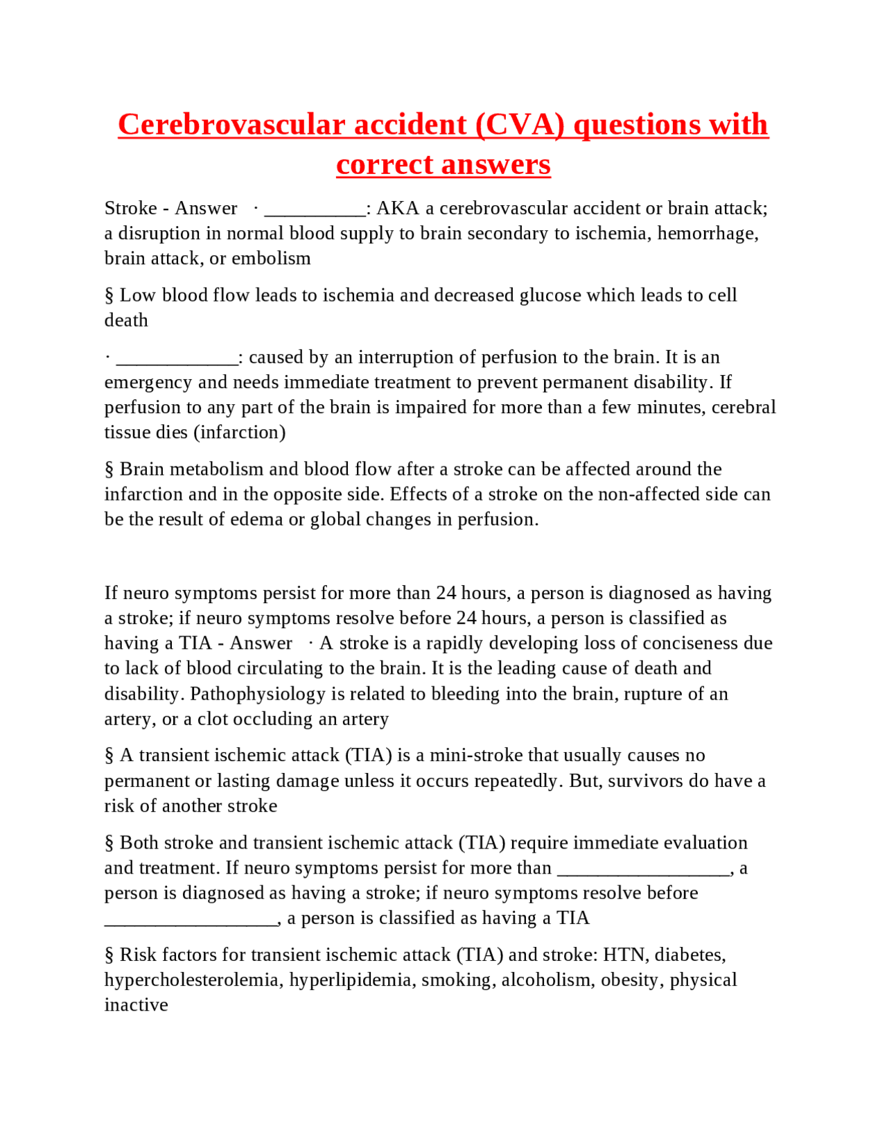 Cerebrovascular Accident (CVA) Questions and Answers: A Comprehensive ...