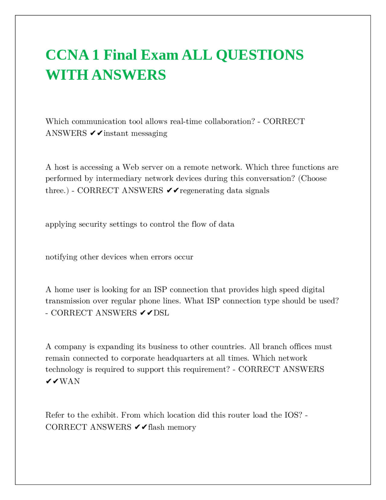 Ccna 1 Final Exam Questions And Answers Exams Computer Science Docsity