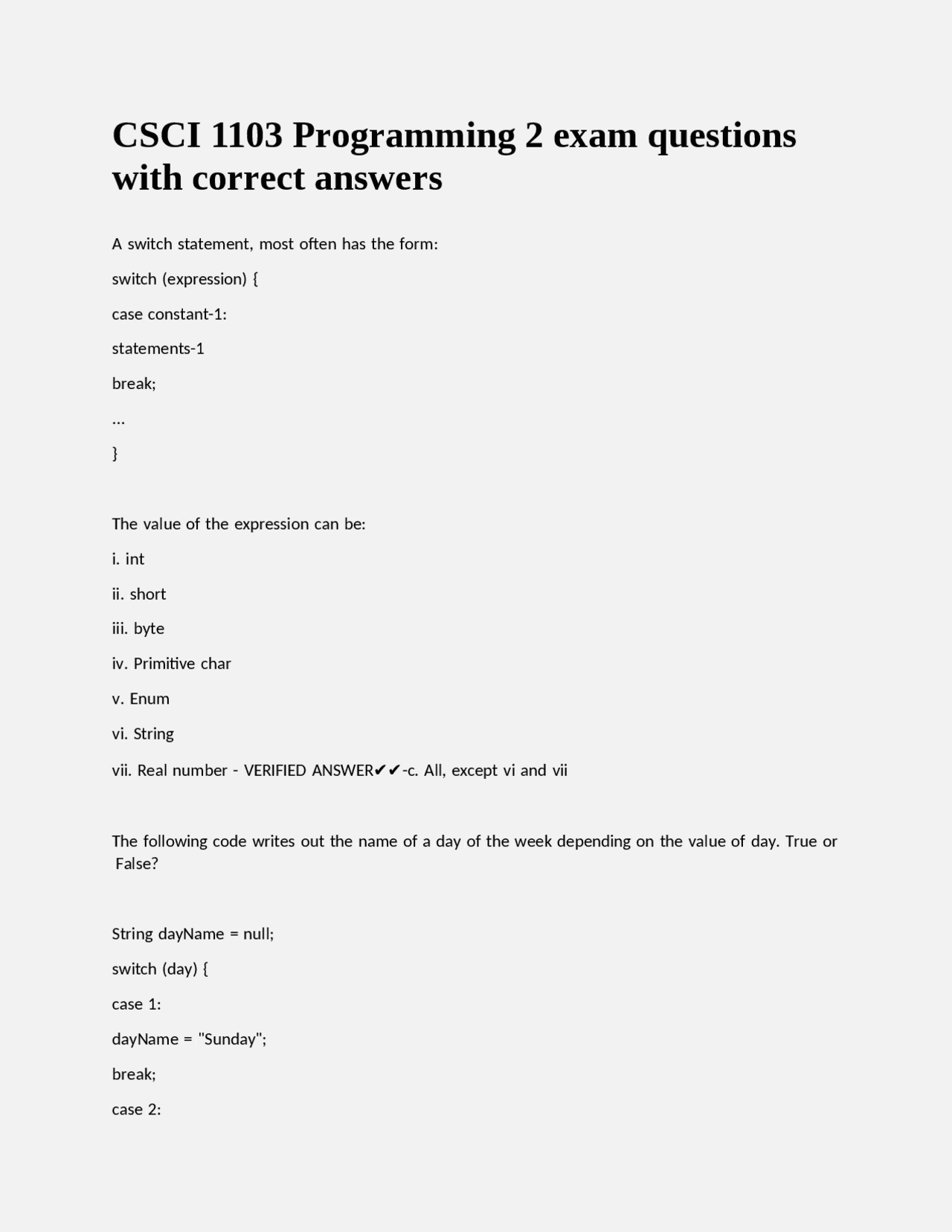 CSCI 1103 Programming 2 exam questions with correct answers. | Exams ...