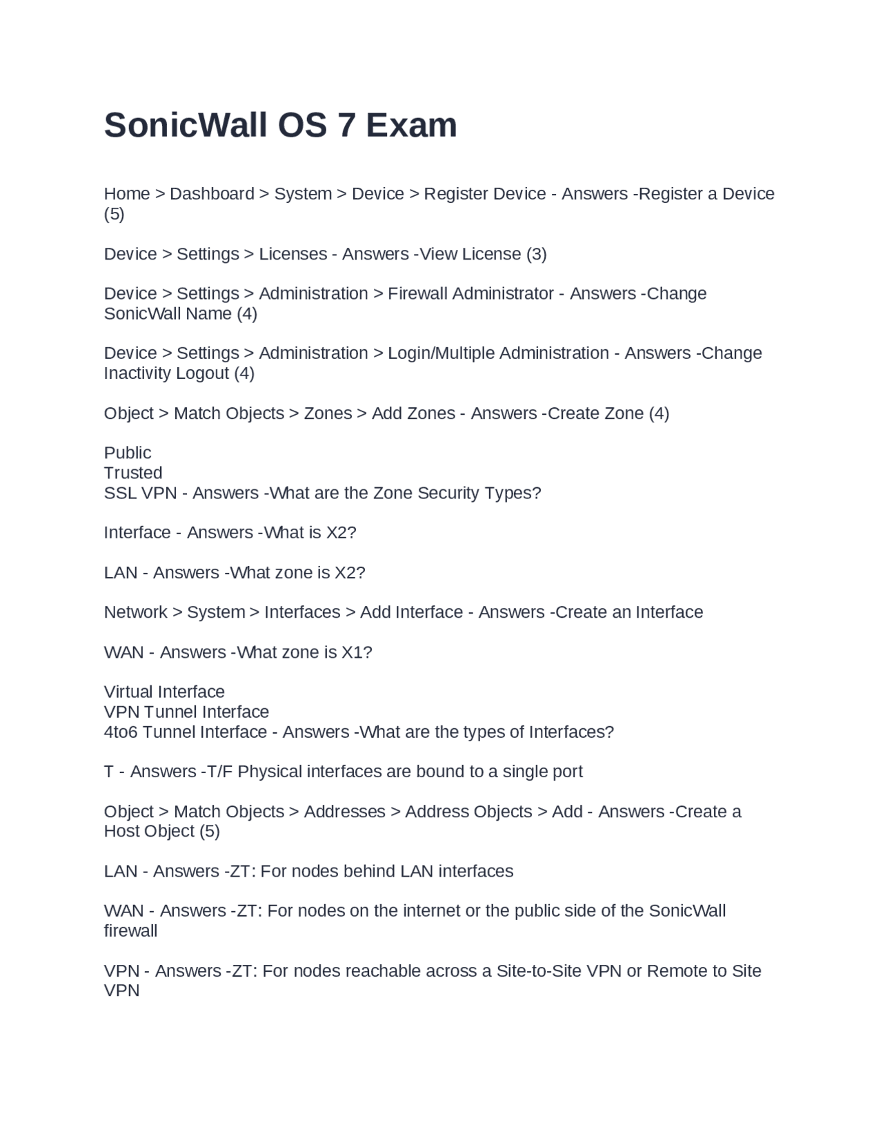 SonicWall OS 7 Exam Questions and Correct Answers | Exams Information ...