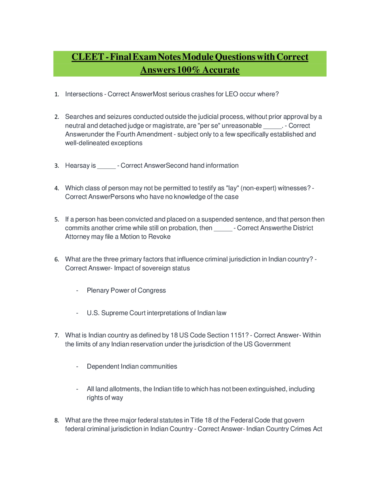 CLEET - Final Exam Notes Module Questions with Correct Answers 100% ...