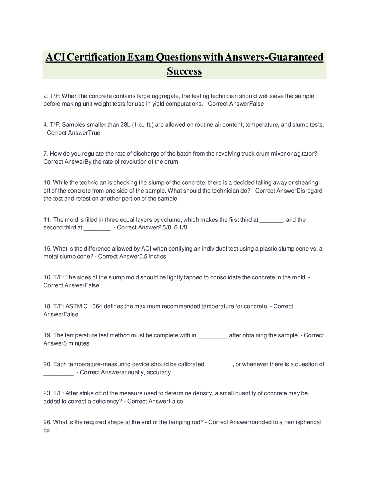 ACI Certification Exam Questions with Answers-Guaranteed Success ...
