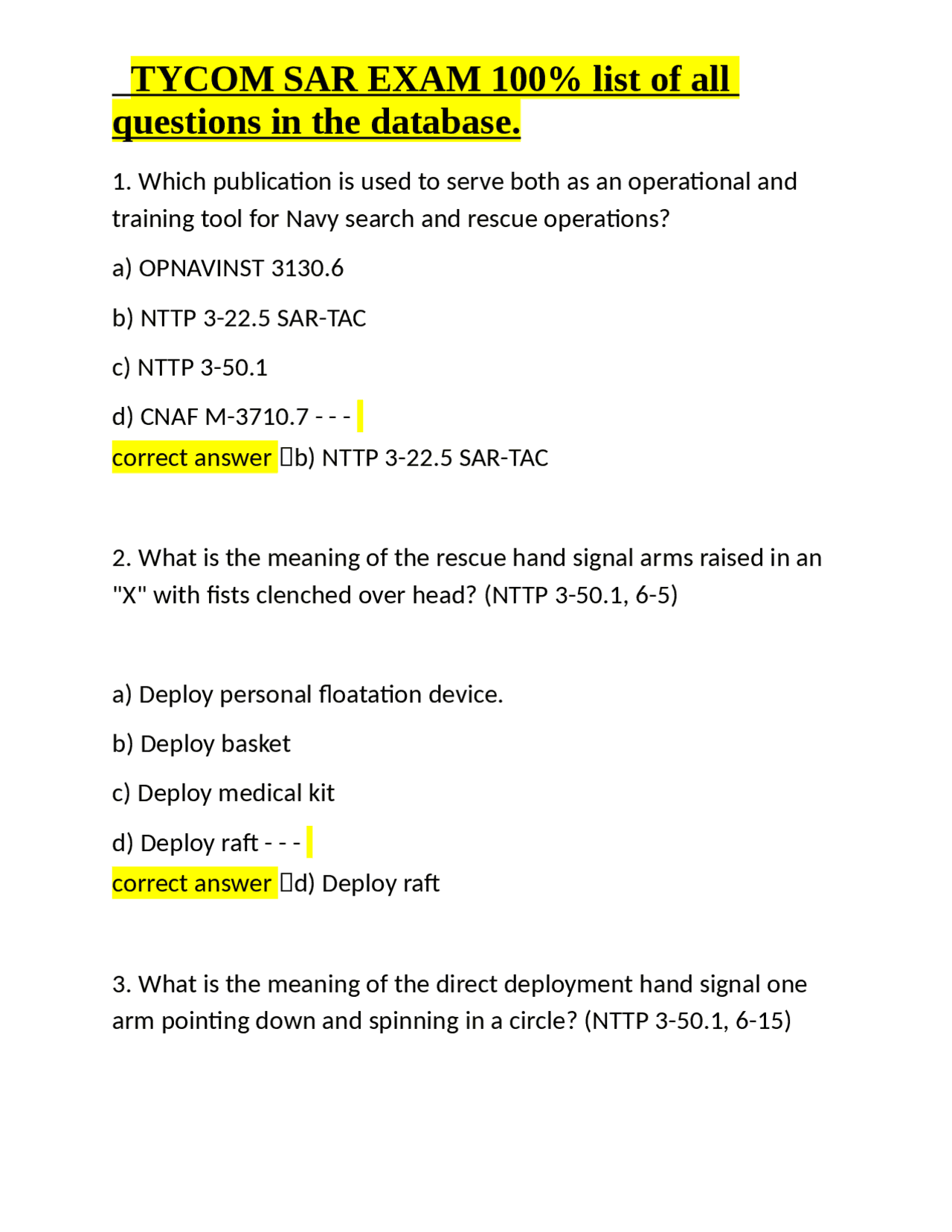 TYCOM SAR Exam: Multiple Choice Questions and Answers | Exams Military ...