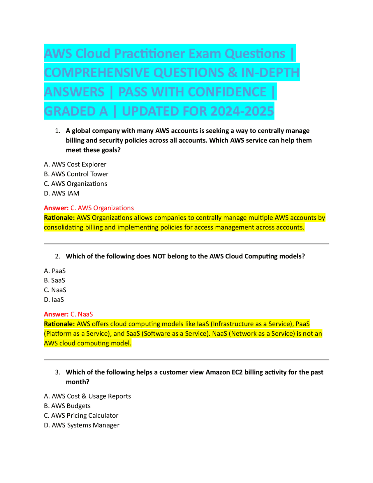 AWS Cloud Practitioner Exam Questions | COMPREHENSIVE QUESTIONS & IN-DEPTH ANSWERS | Exams ...