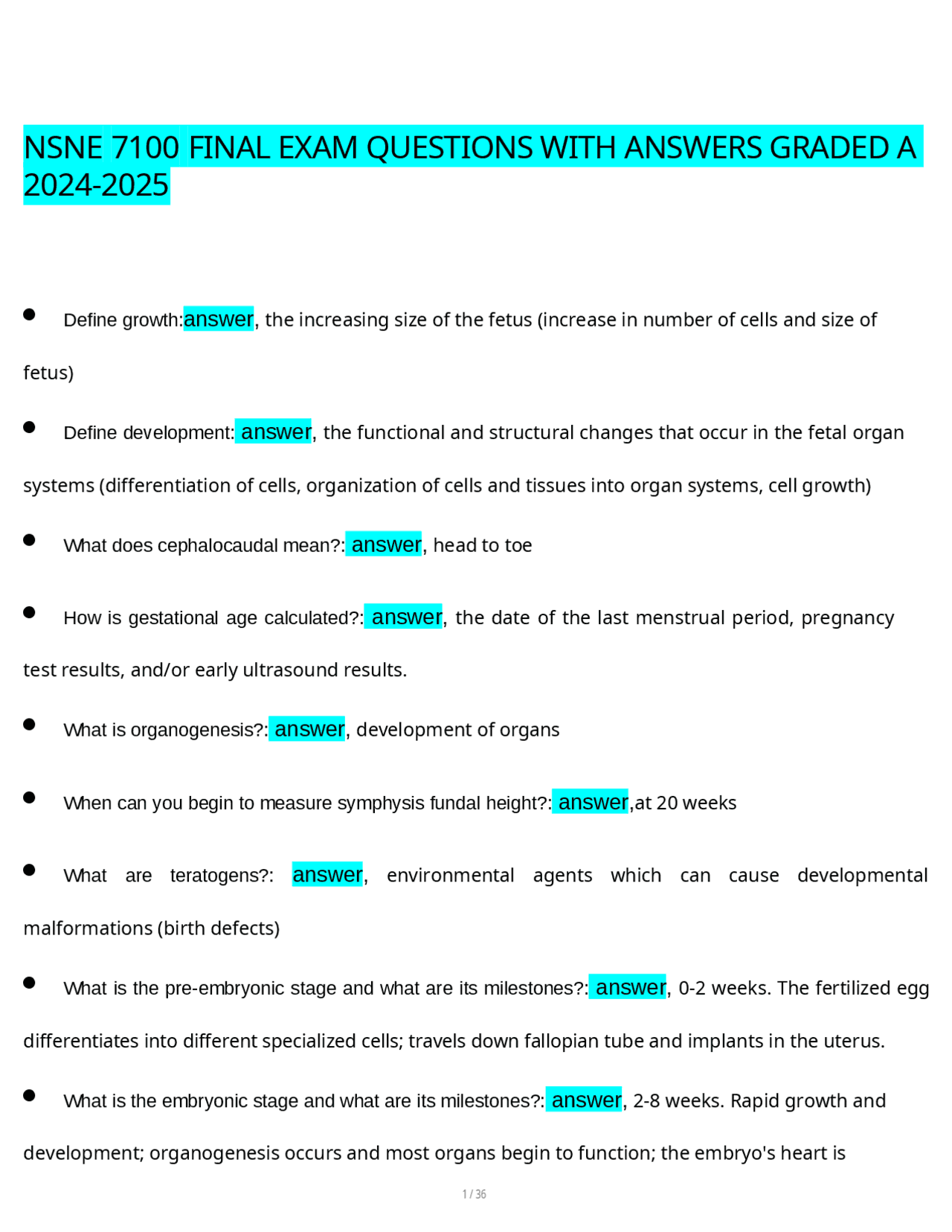 NSNE 7100 FINAL EXAM QUESTIONS WITH ANSWERS GRADED A 2024-2025 | Exams ...