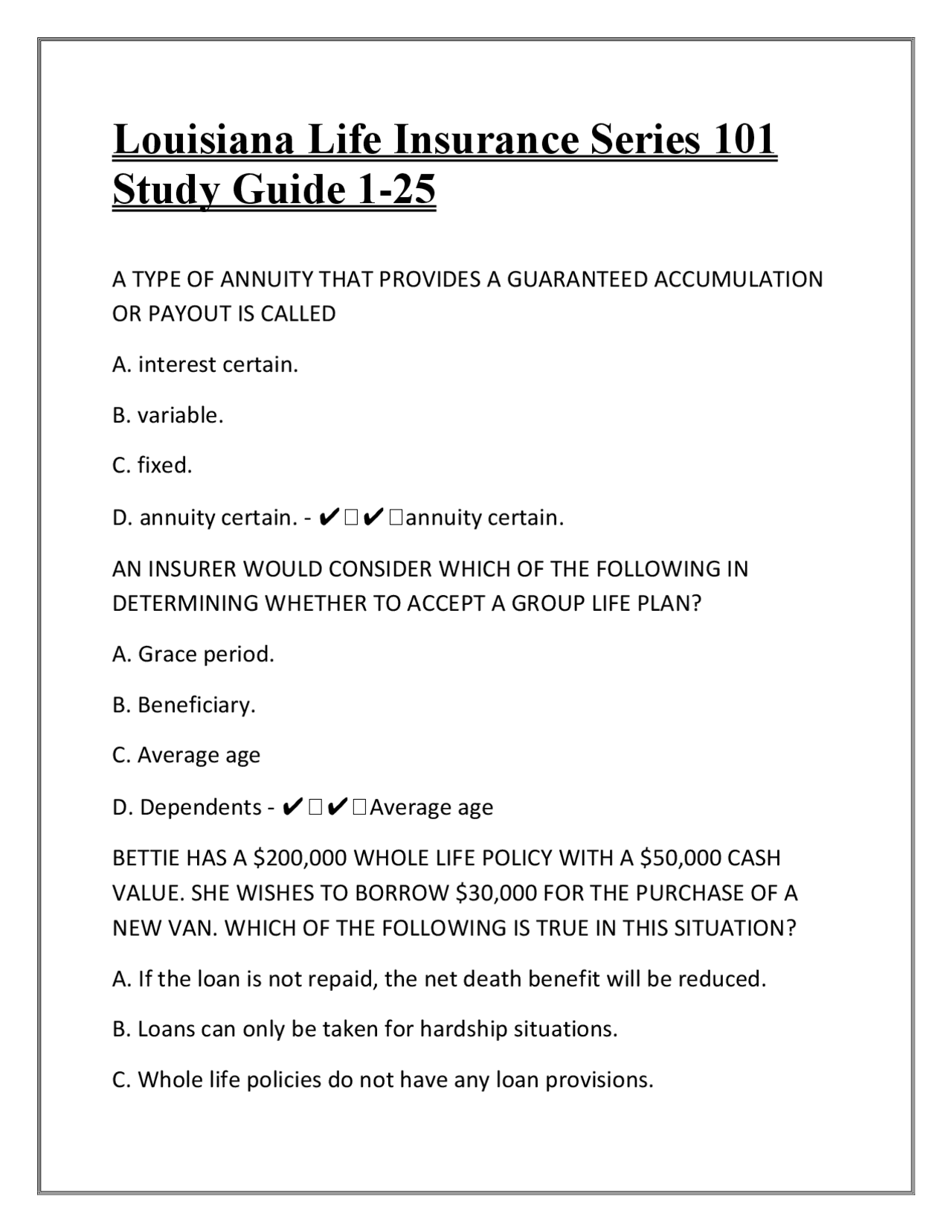 Louisiana Life Insurance Series 101 Study Guide 1-25 Chapters With ...