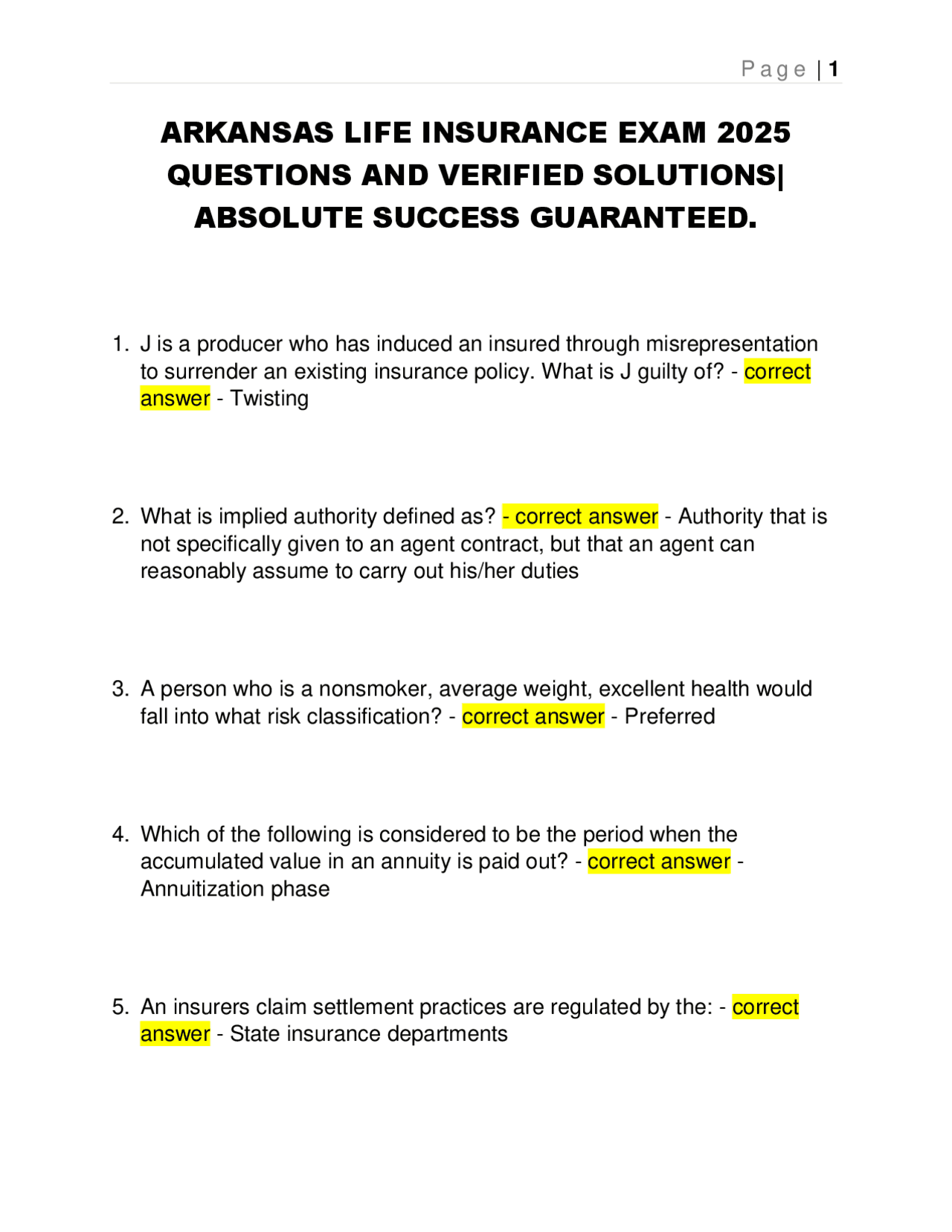 Arkansas Life Insurance Exam 2025: Questions and Verified Solutions ...