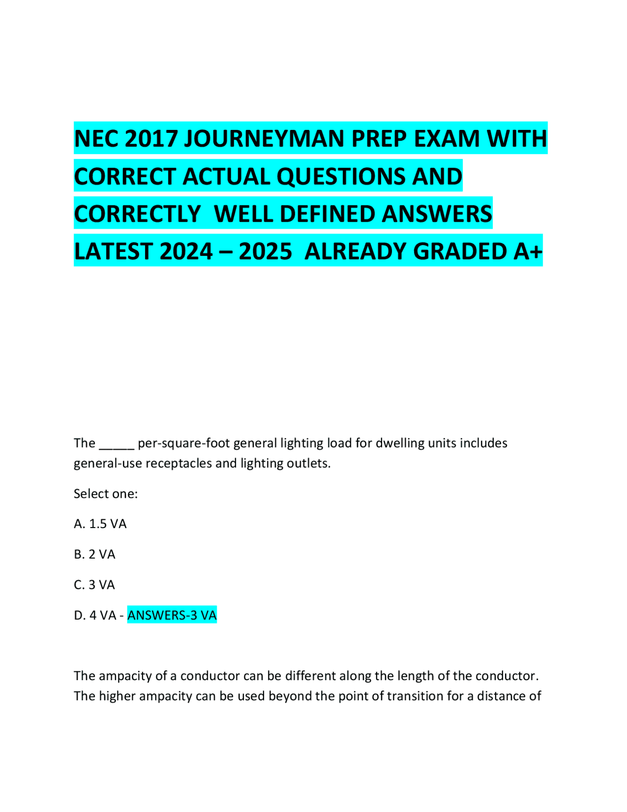 NEC 2017 JOURNEYMAN PREP EXAM WITH CORRECT ACTUAL QUESTIONS | Exams ...
