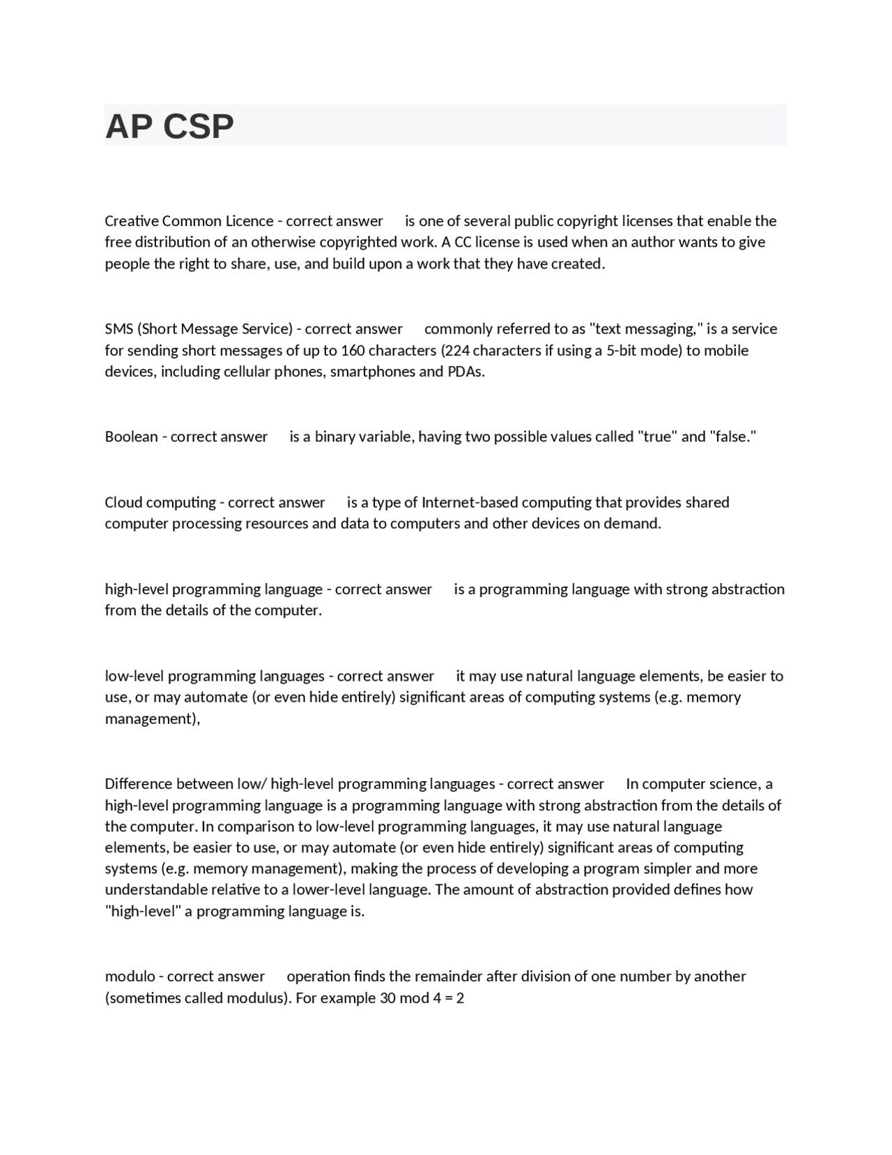 AP Computer Science Principles (CSP) Glossary: Key Terms and ...