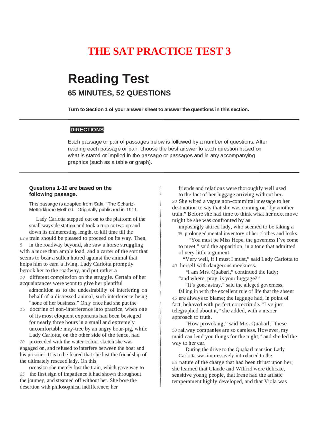 THE SAT PRACTICE TEST 3 | Exams Nursing | Docsity