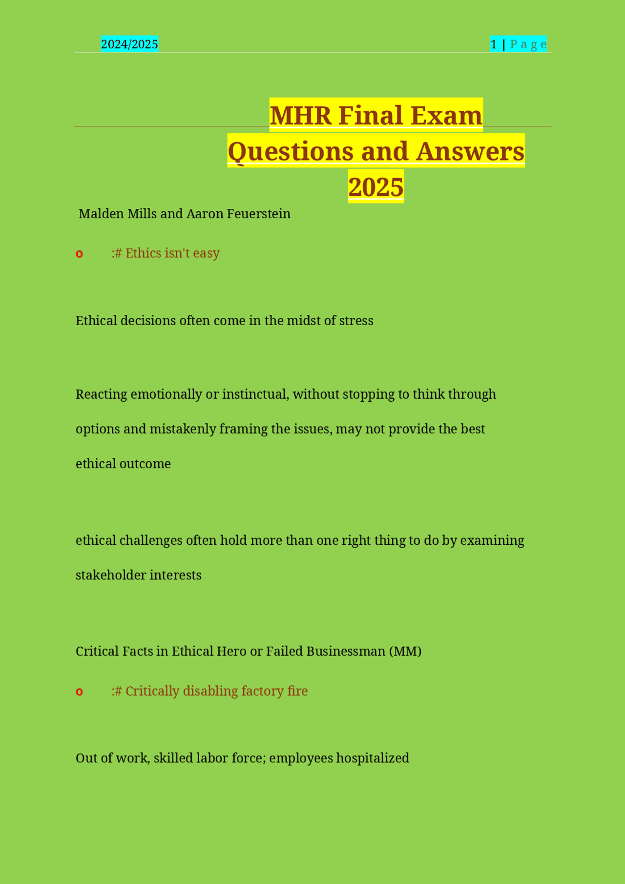 Ethical Decision-Making in Business: Malden Mills and Aaron Feuerstein ...