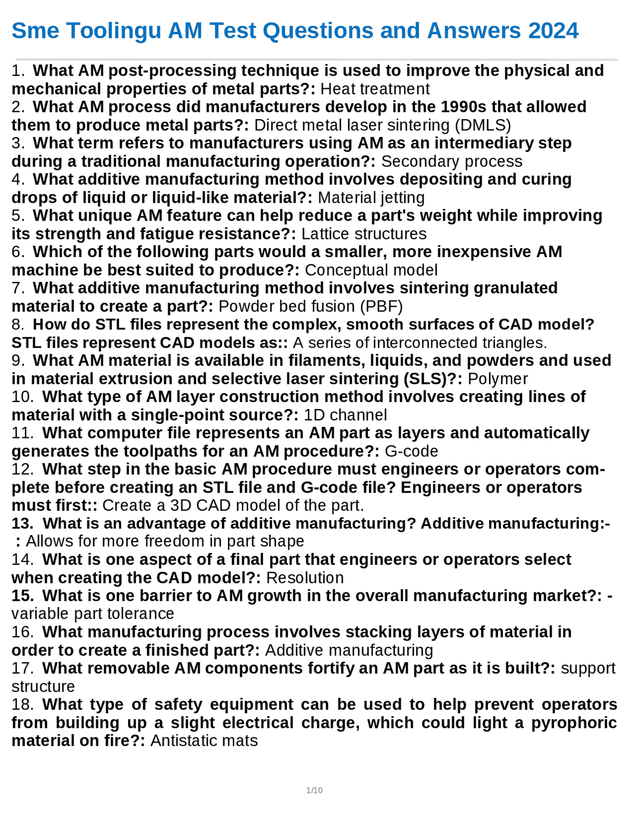 Additive Manufacturing (AM) Test Questions and Answers | Exams Nursing ...