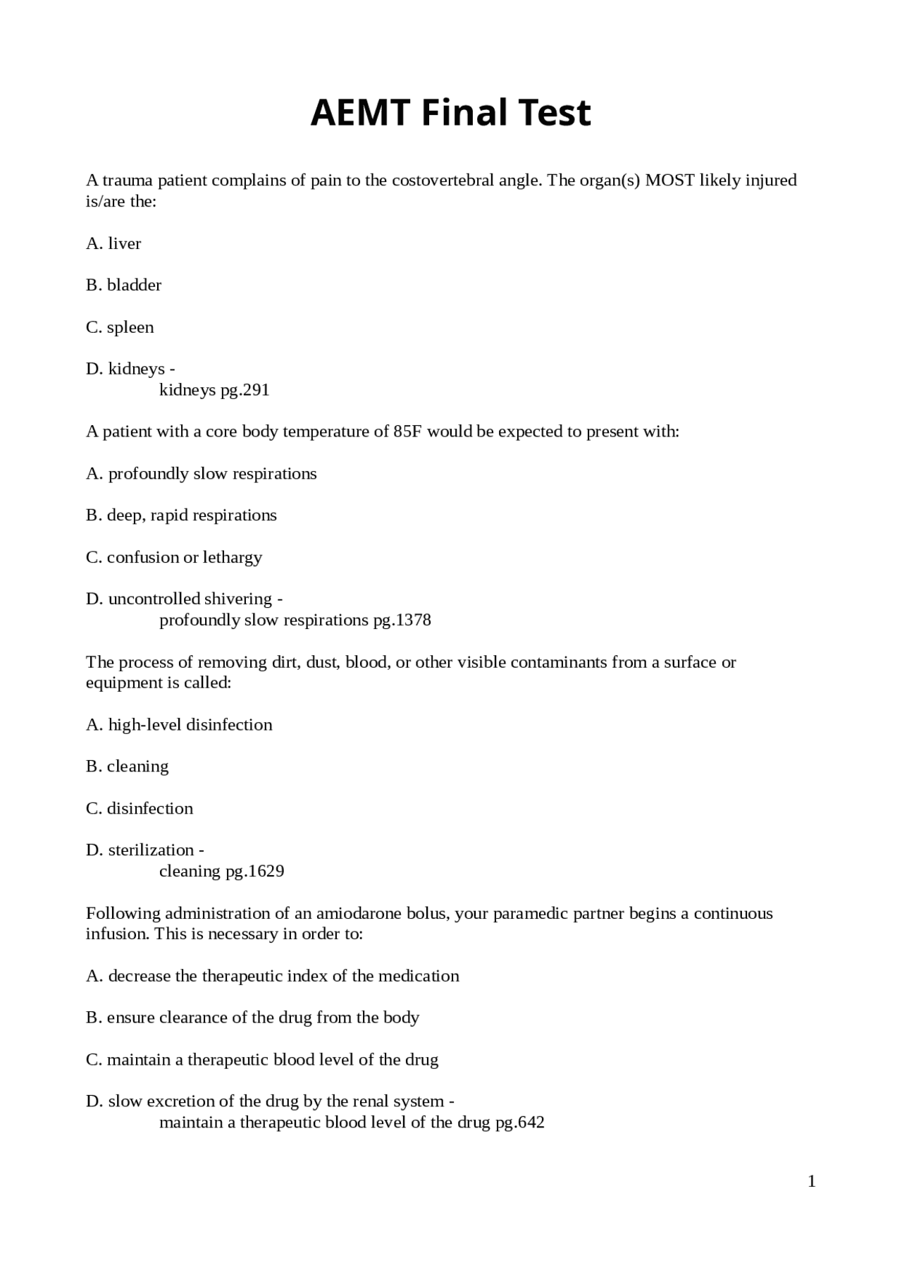 Aemt Final Test Multiple Choice Questions And Answers Exams Nursing