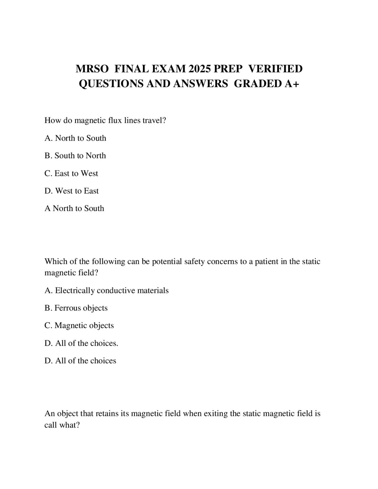 MRSO FINAL EXAM 2025 PREP VERIFIED QUESTIONS AND ANSWERS GRADED A+ ...
