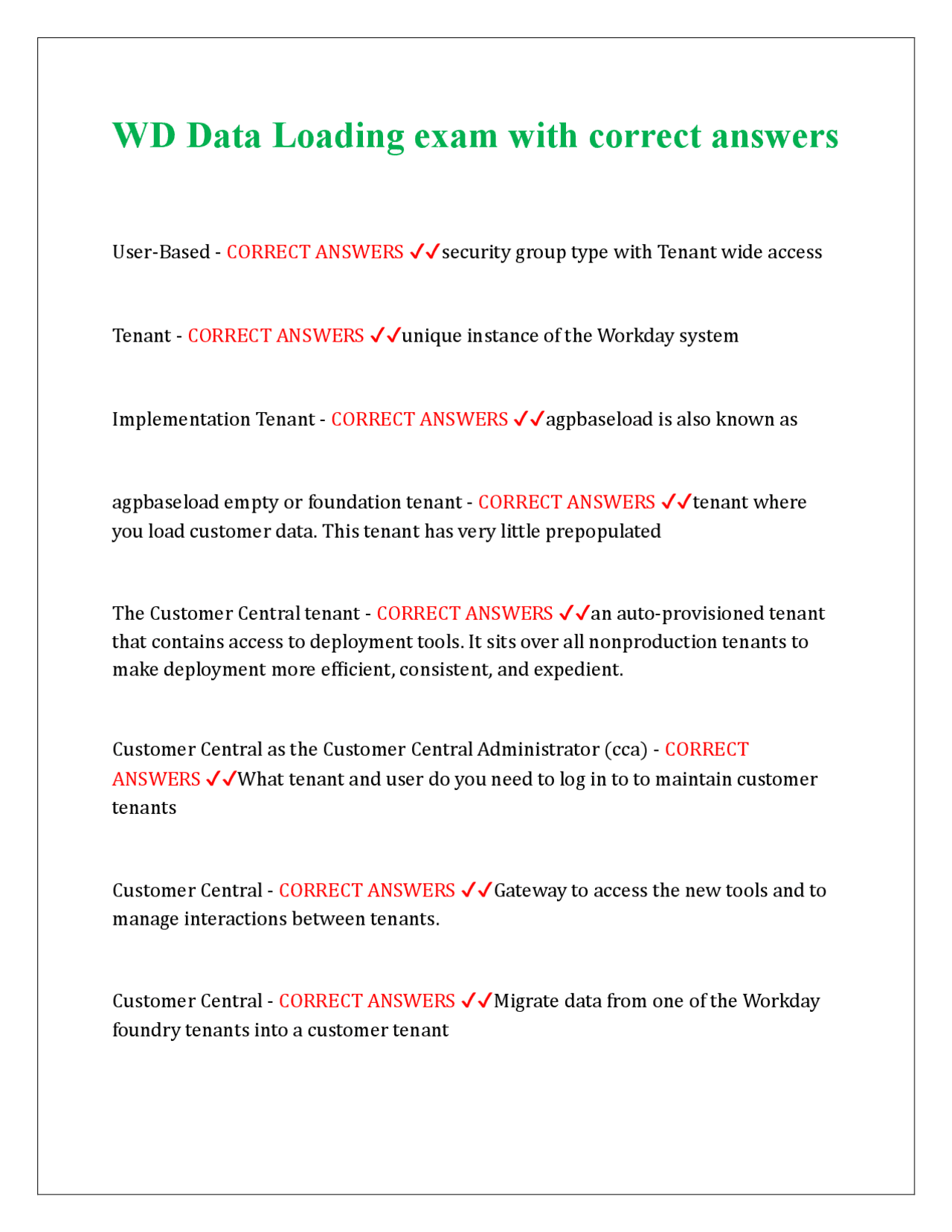 WD Data Loading exam with correct answers | Exams Database Programming | Docsity