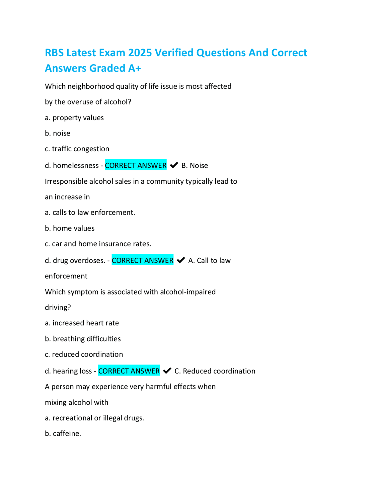 RBS Exam Questions and Answers: Alcohol Service and Regulations | Exams ...