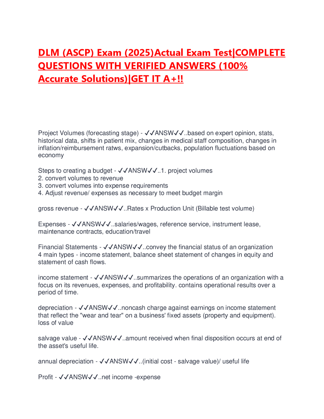 DLM (ASCP) Exam (2025)Actual Exam Test|COMPLETE QUESTIONS WITH VERIFIED ...