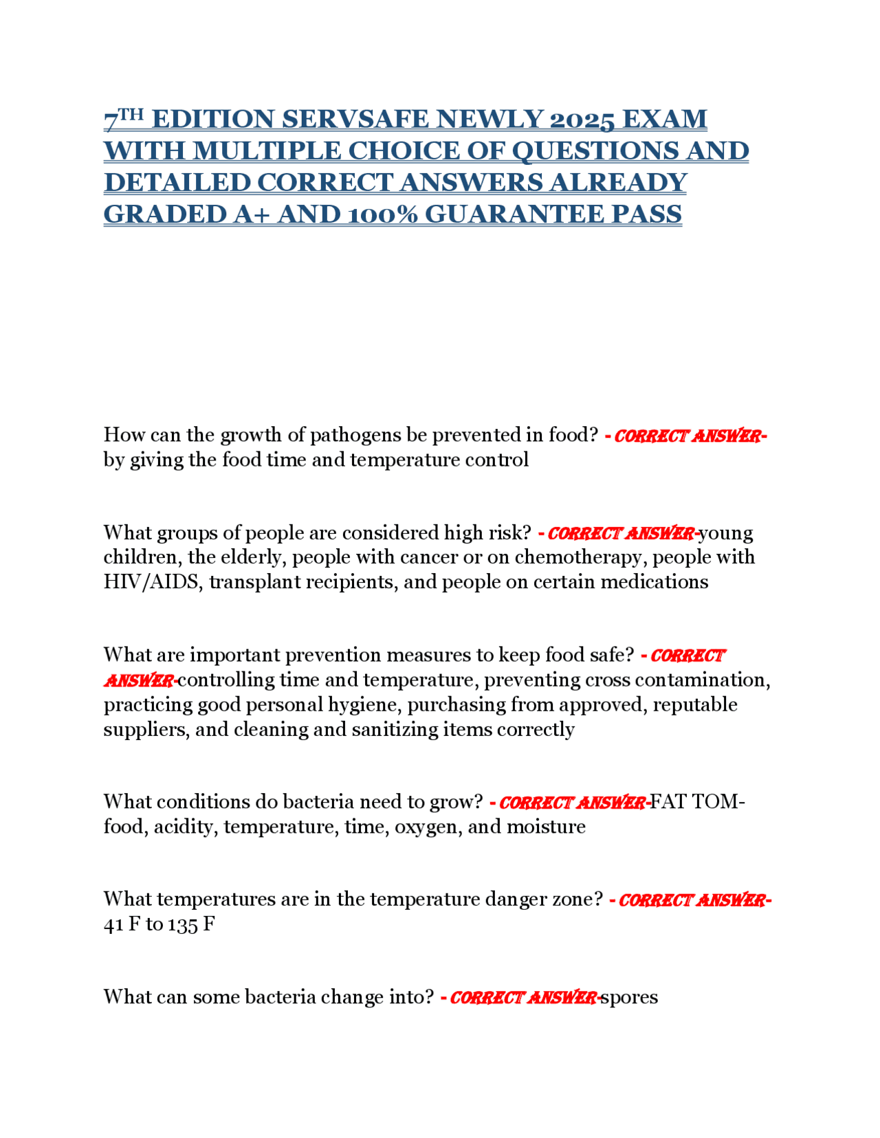 ServSafe 7th Edition Exam Preparation: Multiple Choice Questions and ...
