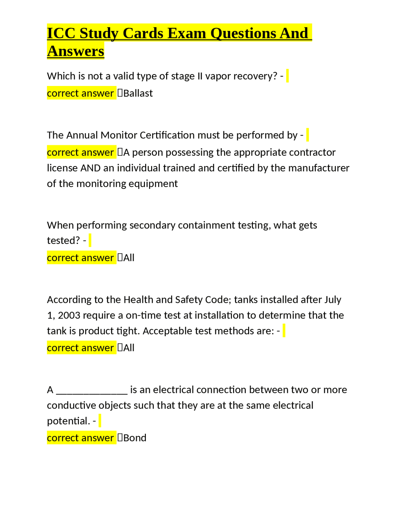 ICC Study Cards Exam Questions and Answers: Underground Storage Tanks ...