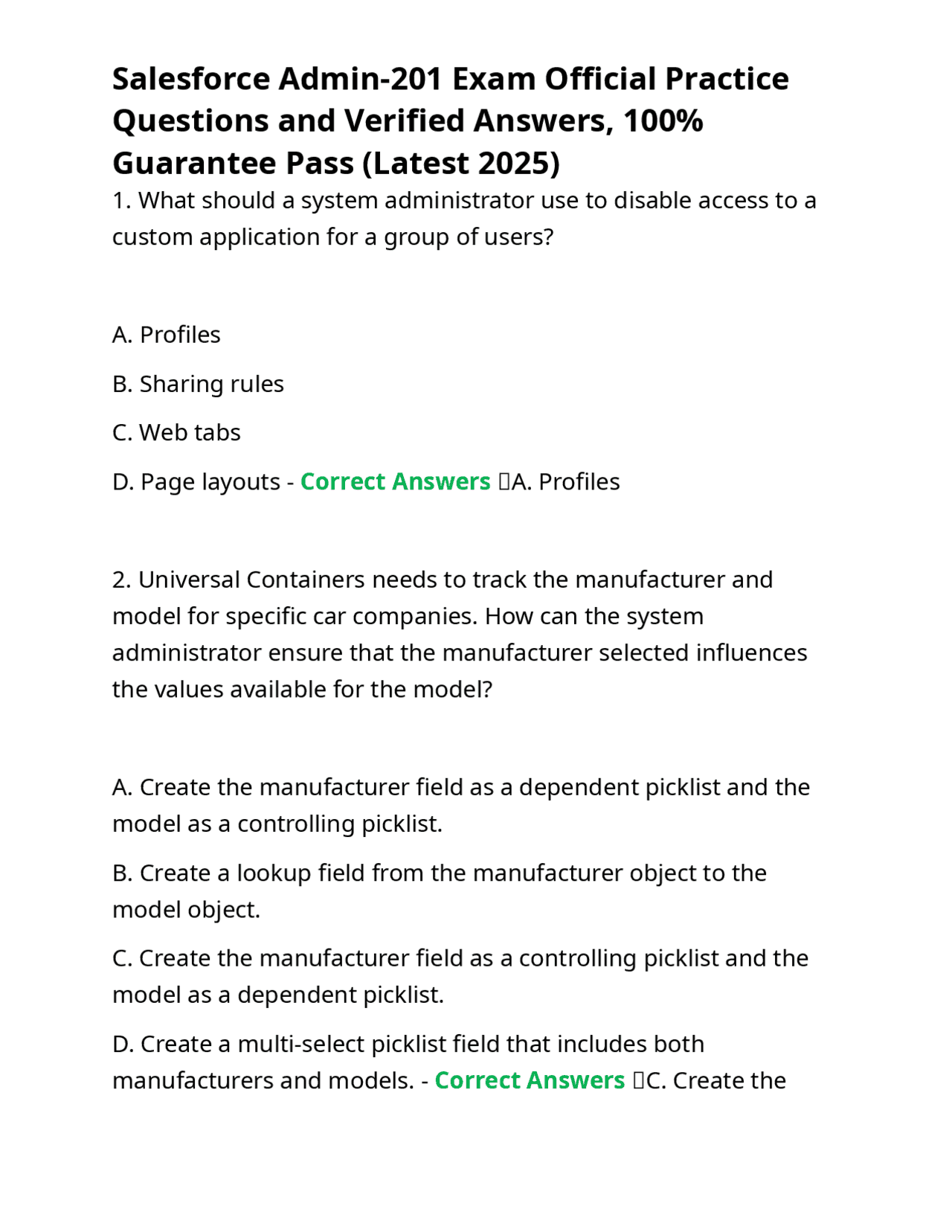 Salesforce Admin-201 Exam Official Practice Questions and Verified ...