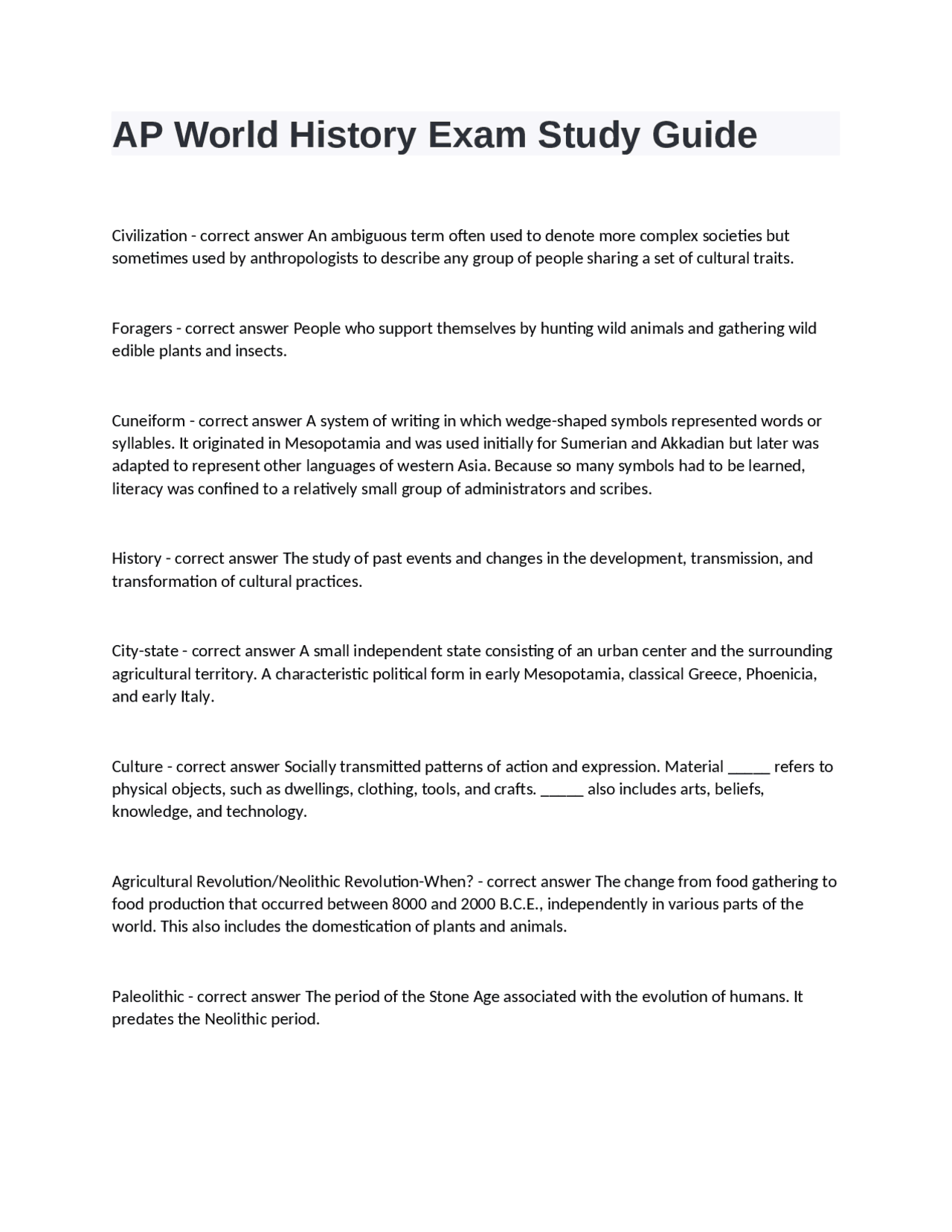 AP World History Exam Study Guide: Ancient Civilizations | Exams ...