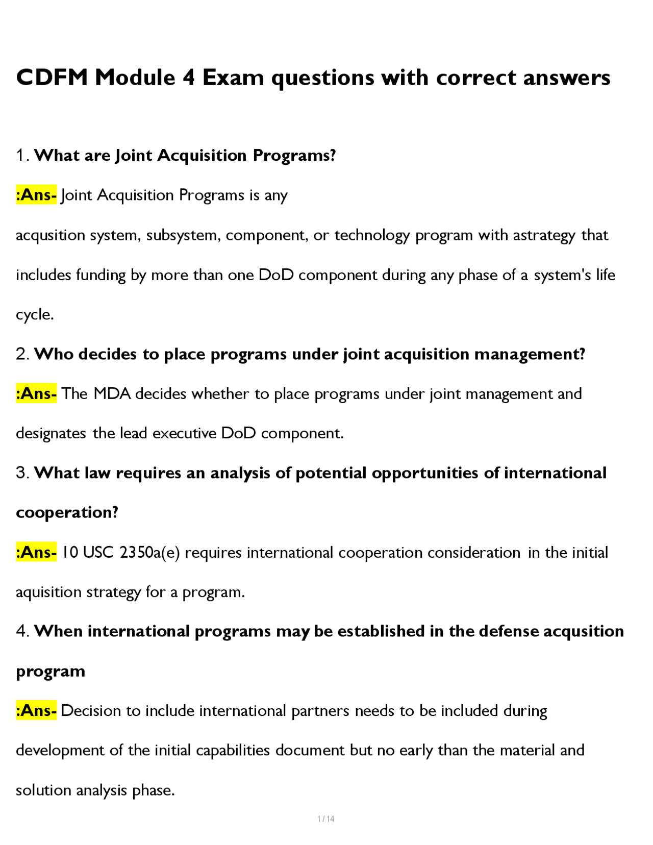 CDFM Module 4 Exam questions with correct answers., Exams of Military ...