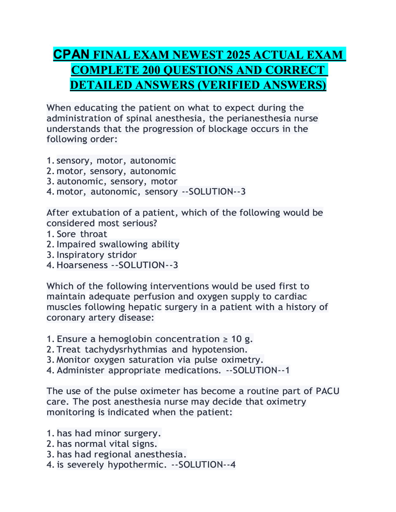 CPAN FINAL EXAM NEWEST 2025 ACTUAL EXAM COMPLETE 200 QUESTIONS AND CORRECT DETAILED ANSWER ...