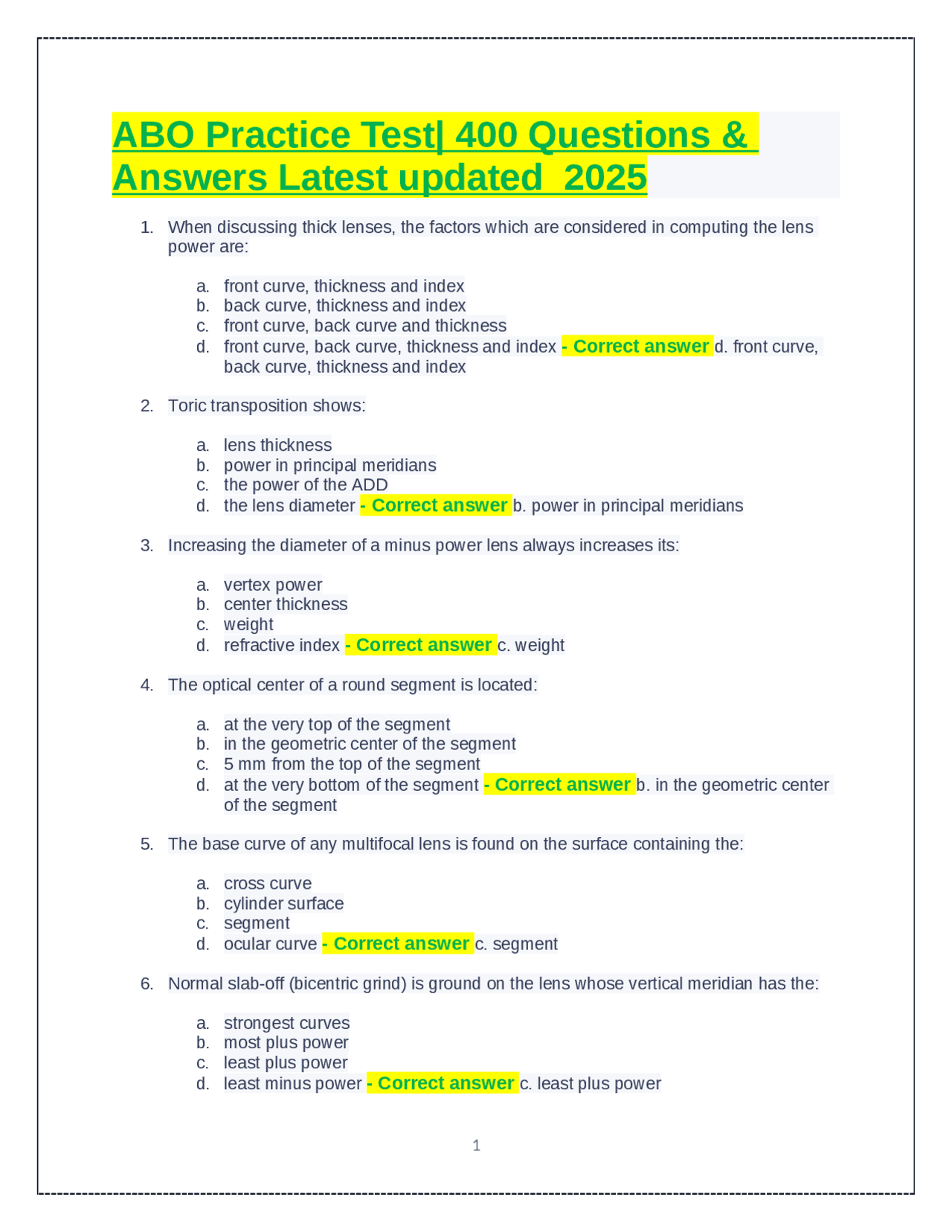 ABO Practice Test: 400 Questions & Answers - Latest Updated 2025 ...