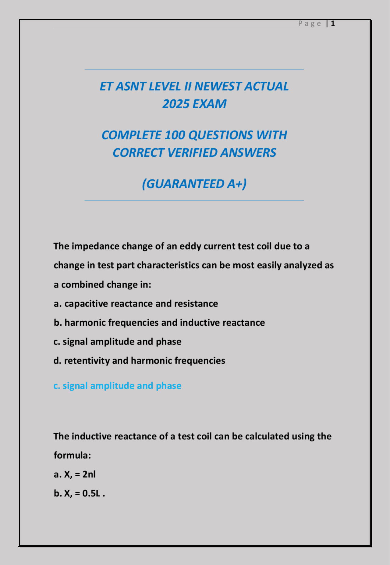 ET ASNT LEVEL II NEWEST ACTUAL 2025 EXAM COMPLETE 100 QUESTIONS WITH ...