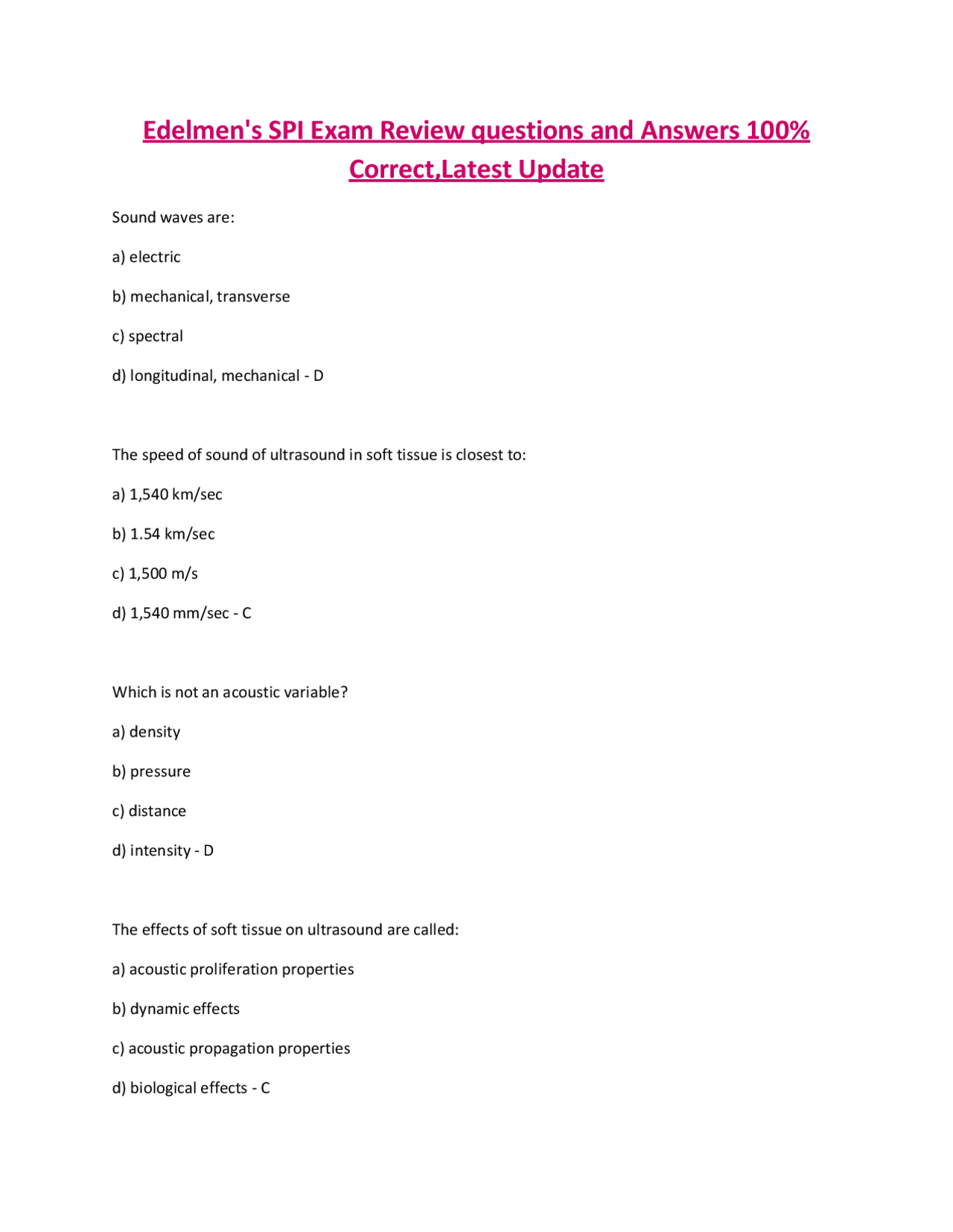 Edelmen's SPI Exam Review questions and Answers 100% Correct,Latest ...