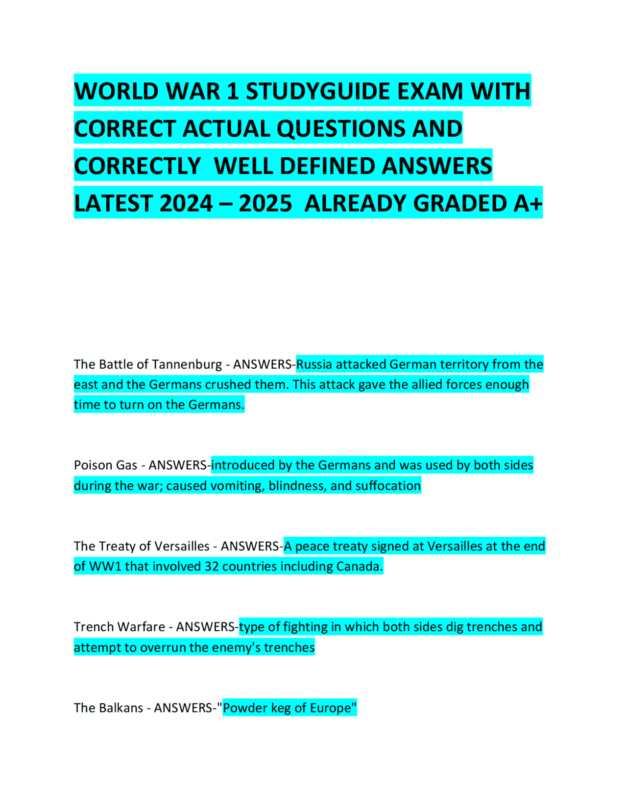 World War I Study Guide: Exam Questions and Answers | Exams History ...
