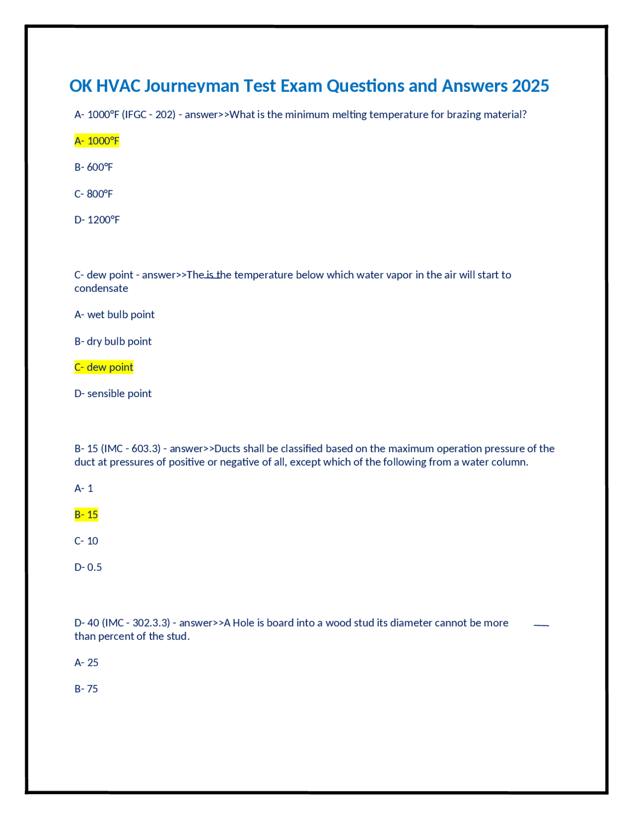 HVAC Journeyman Test Exam Questions and Answers 2025 | Exams Nursing ...